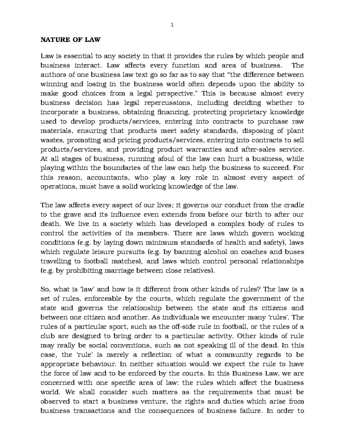 Sources of Law - Lecture notes 1, 2 - NATURE OF LAW Law is essential to ...