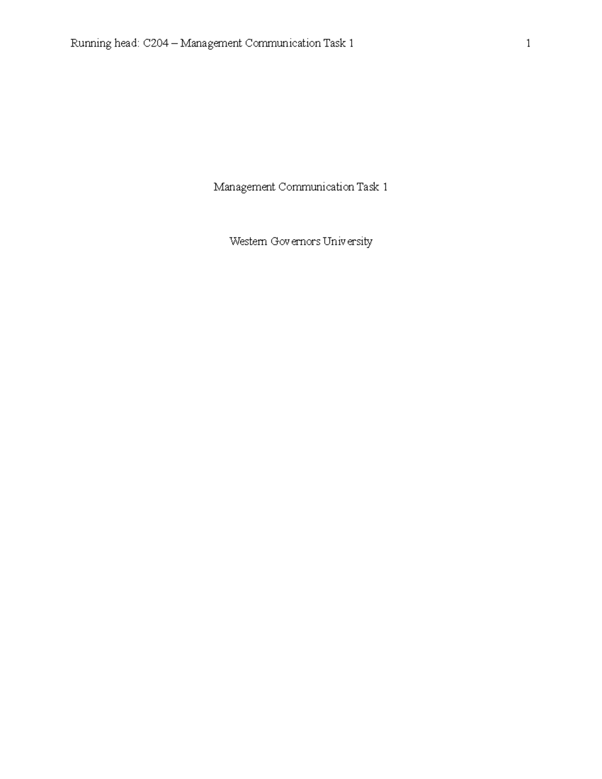 C204 TASK 1 - Task 1 C204 - Running head: C204 – Management ...