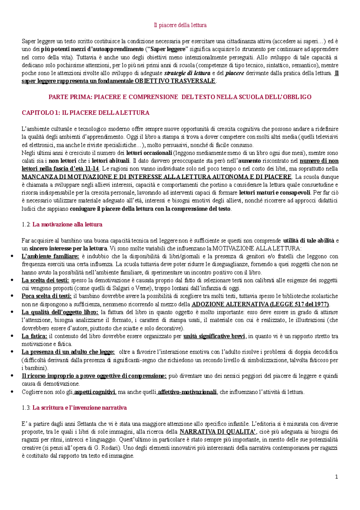 2015 0414 Il piacere della lettura riassunto - Il piacere della leggere ...