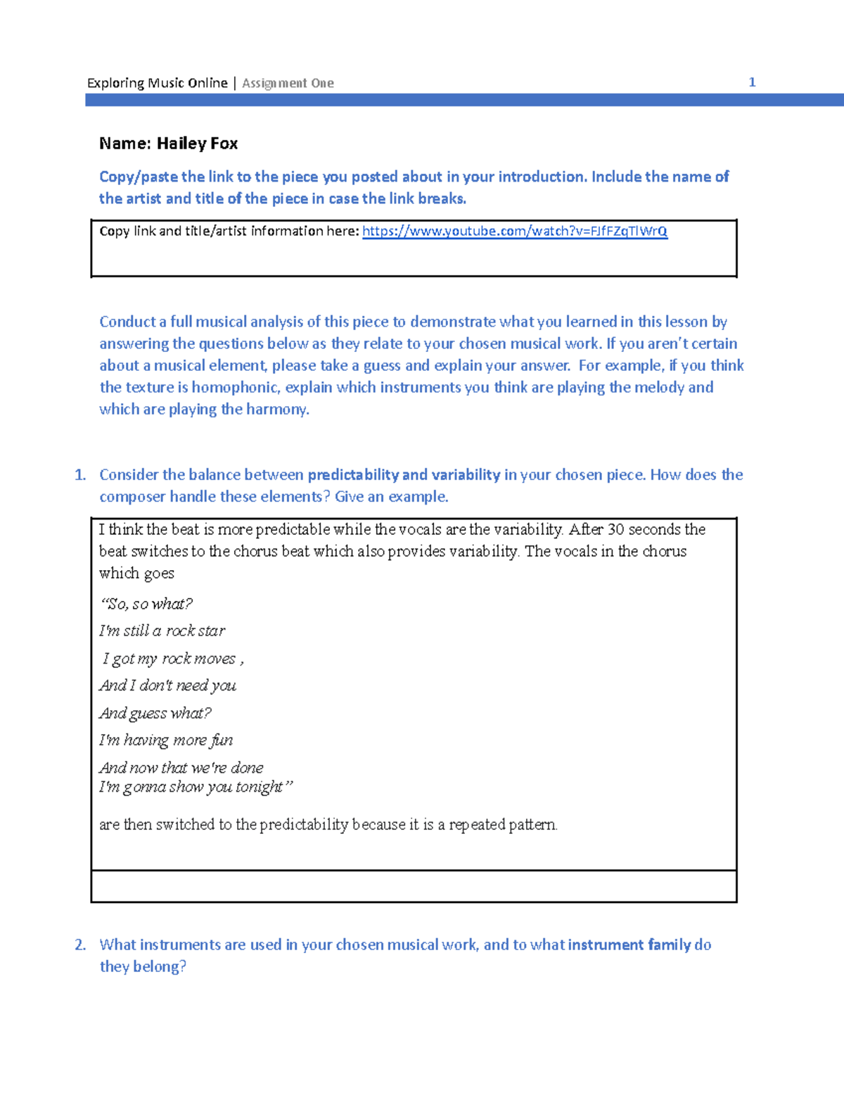 Assignment One - Analyzing Musical Elements-2 - Exploring Music Online ...