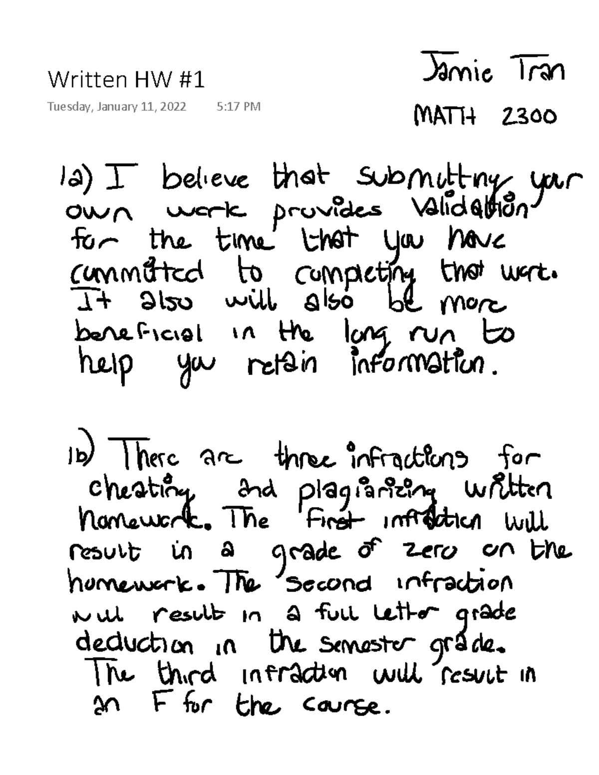 Written HW 1 - Professor: Rachel Krieger - MATH 2300 - Written HW ...