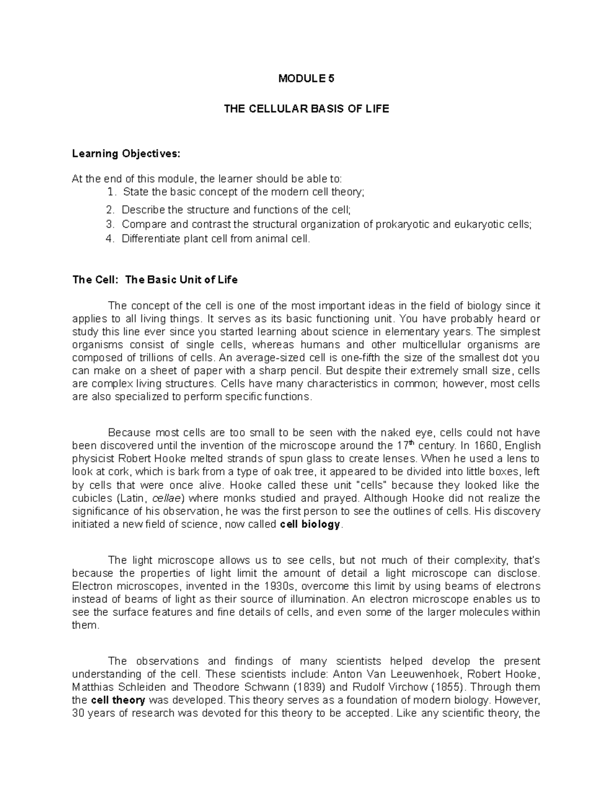 MODULE 5 CELLULAR ORGANISM - General - Studocu