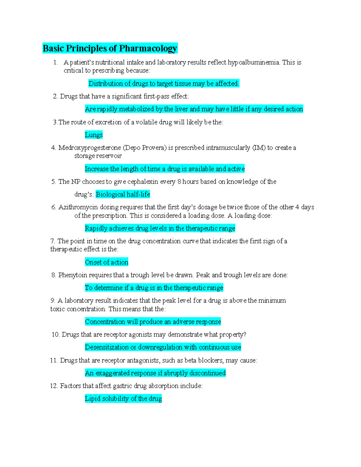 Pharmacology Reviewer - Basic Principles of Pharmacology A patient’s ...