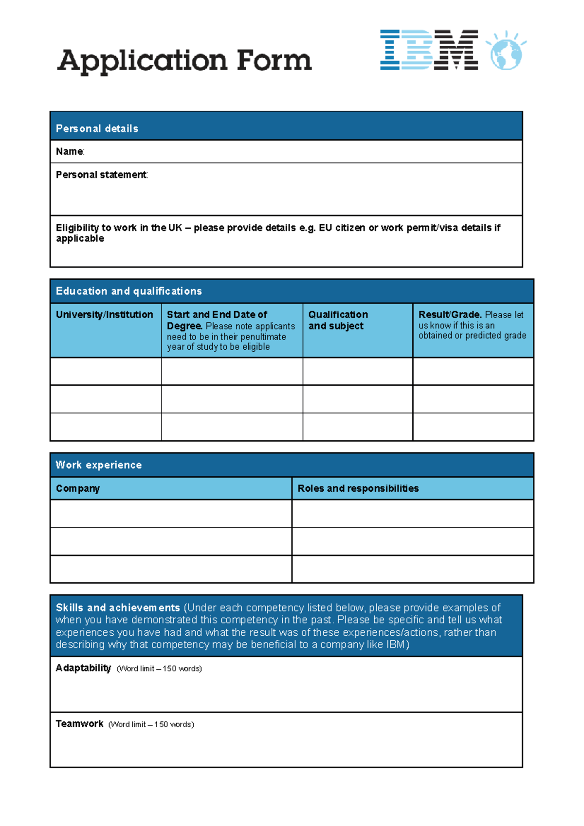 3. IBM Application Form - Example - Personal details Name: Personal ...