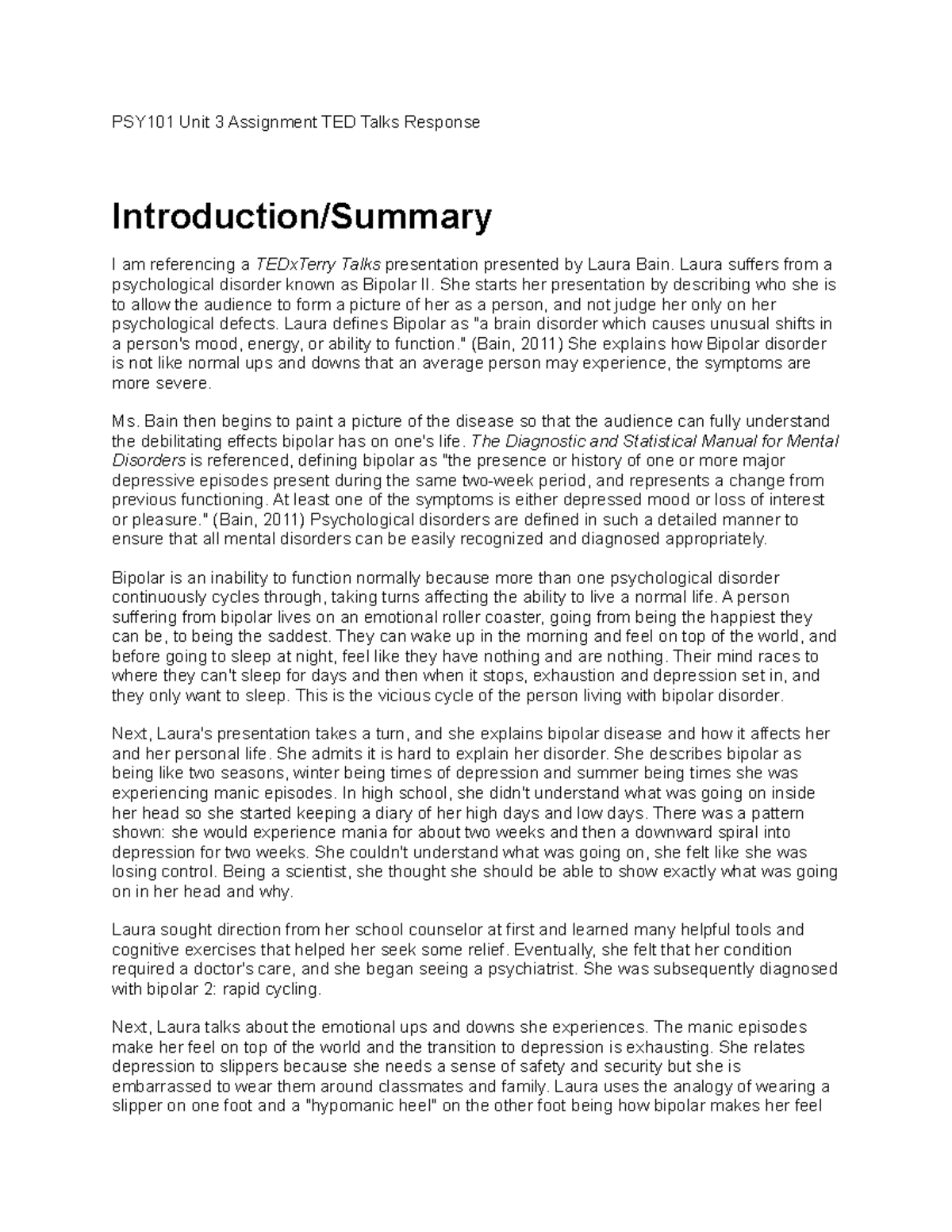 PSY101 Unit 3 TED Talks Reflection Studocu - PSY101 Unit 3 Assignment ...