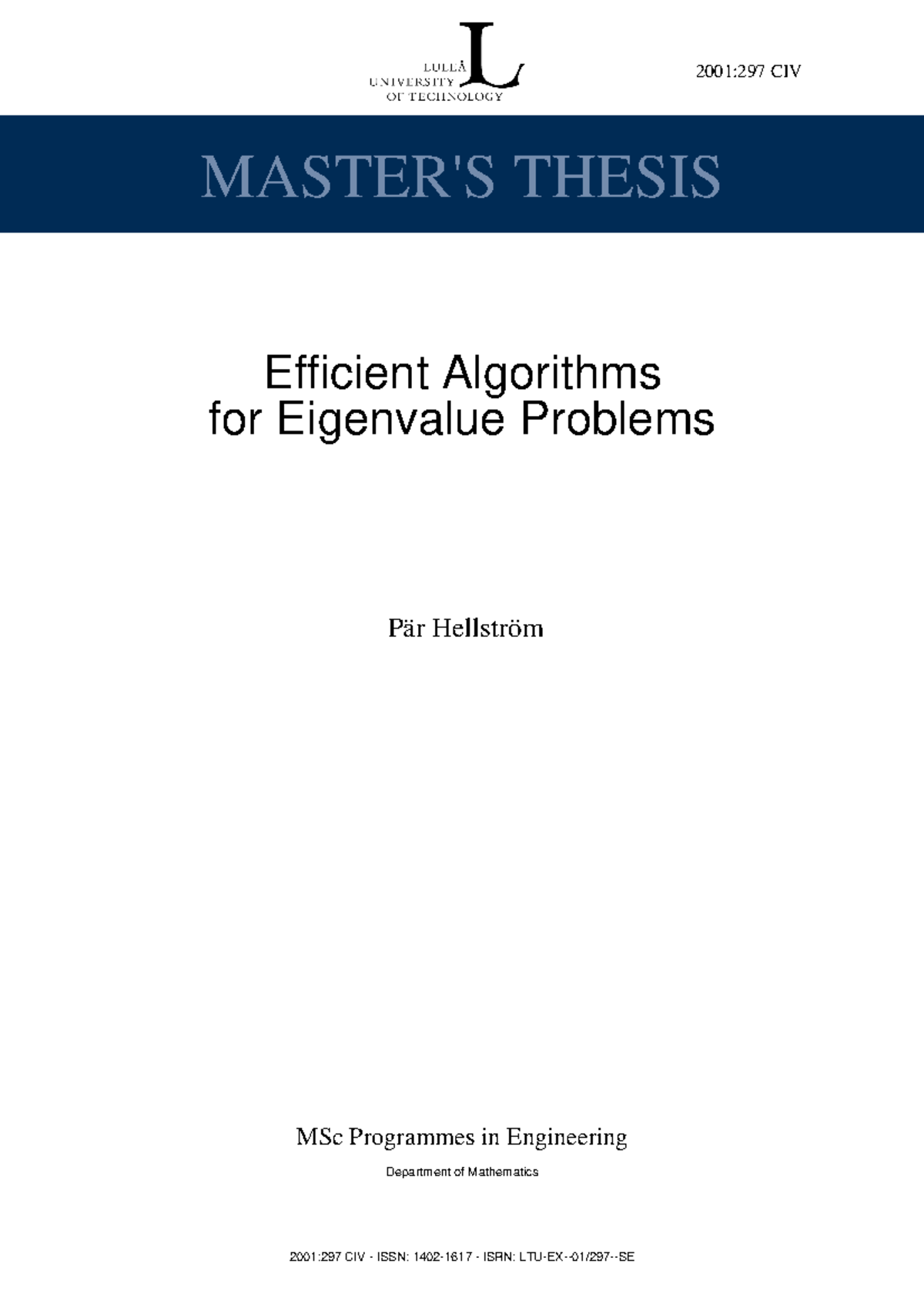 Examensarbete inom Datateknik - 2001:297 CIV MASTER'S THESIS Efficient ...