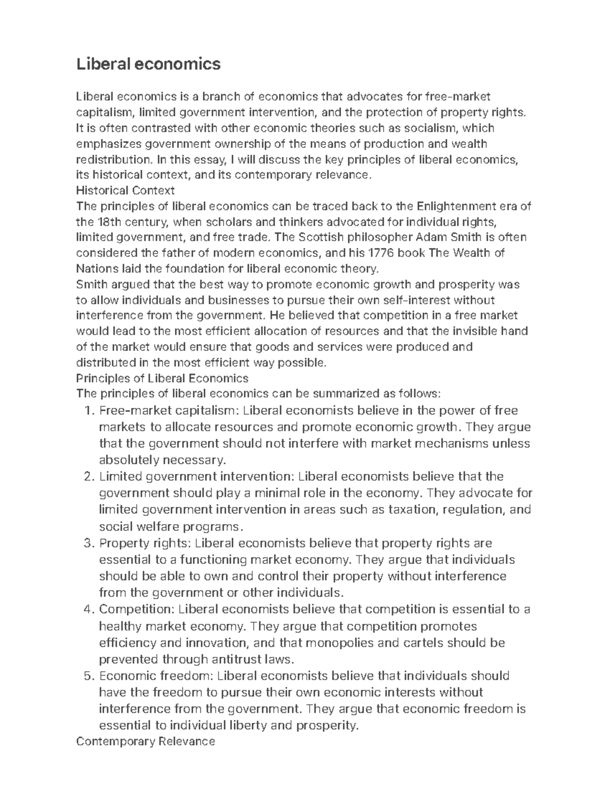 Liberal economics - notes - 1. 2. 3. 4. 5. Liberal economics Liberal ...