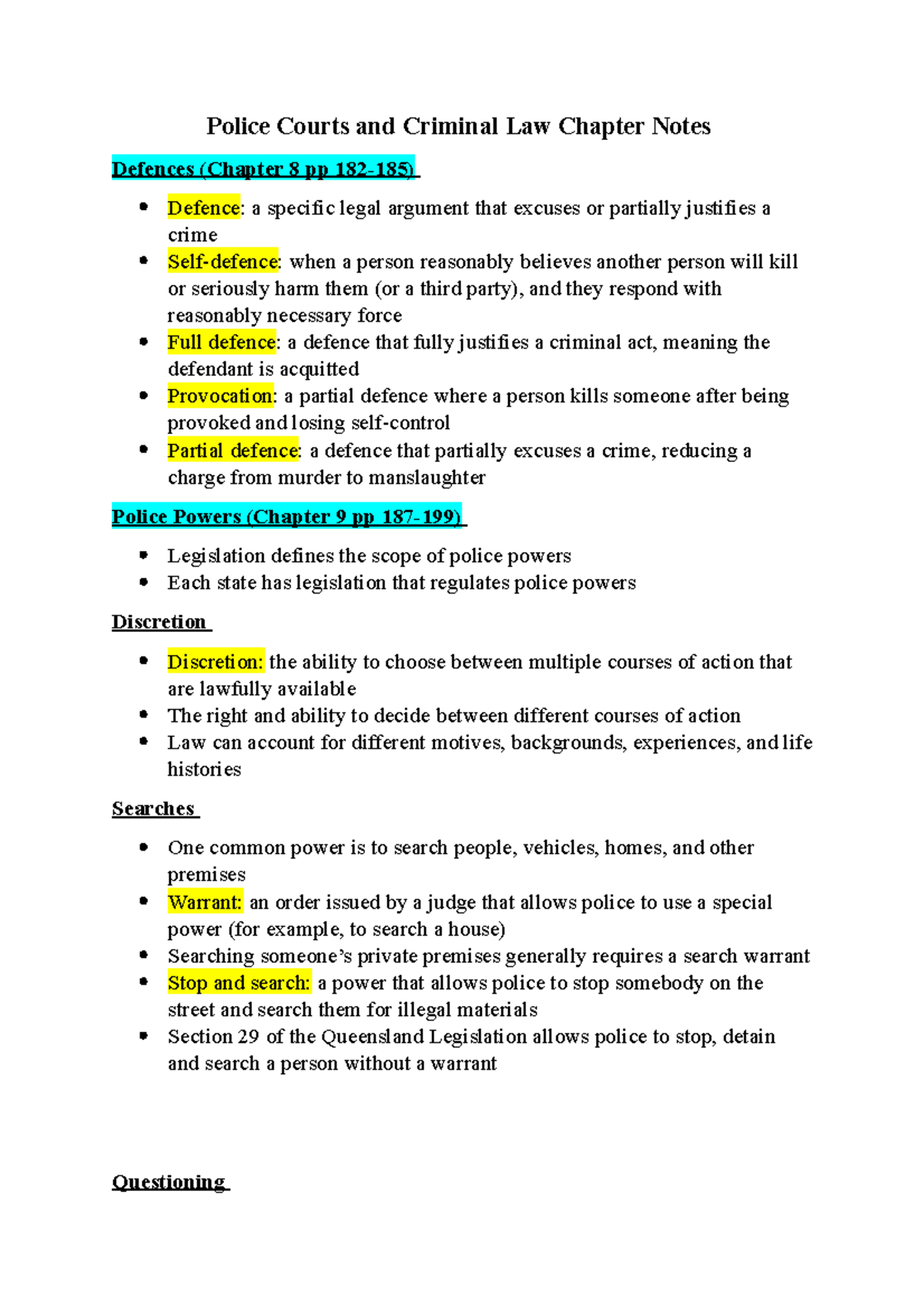 Police Courts and Criminal Law Chapter Notes - The accused should ...