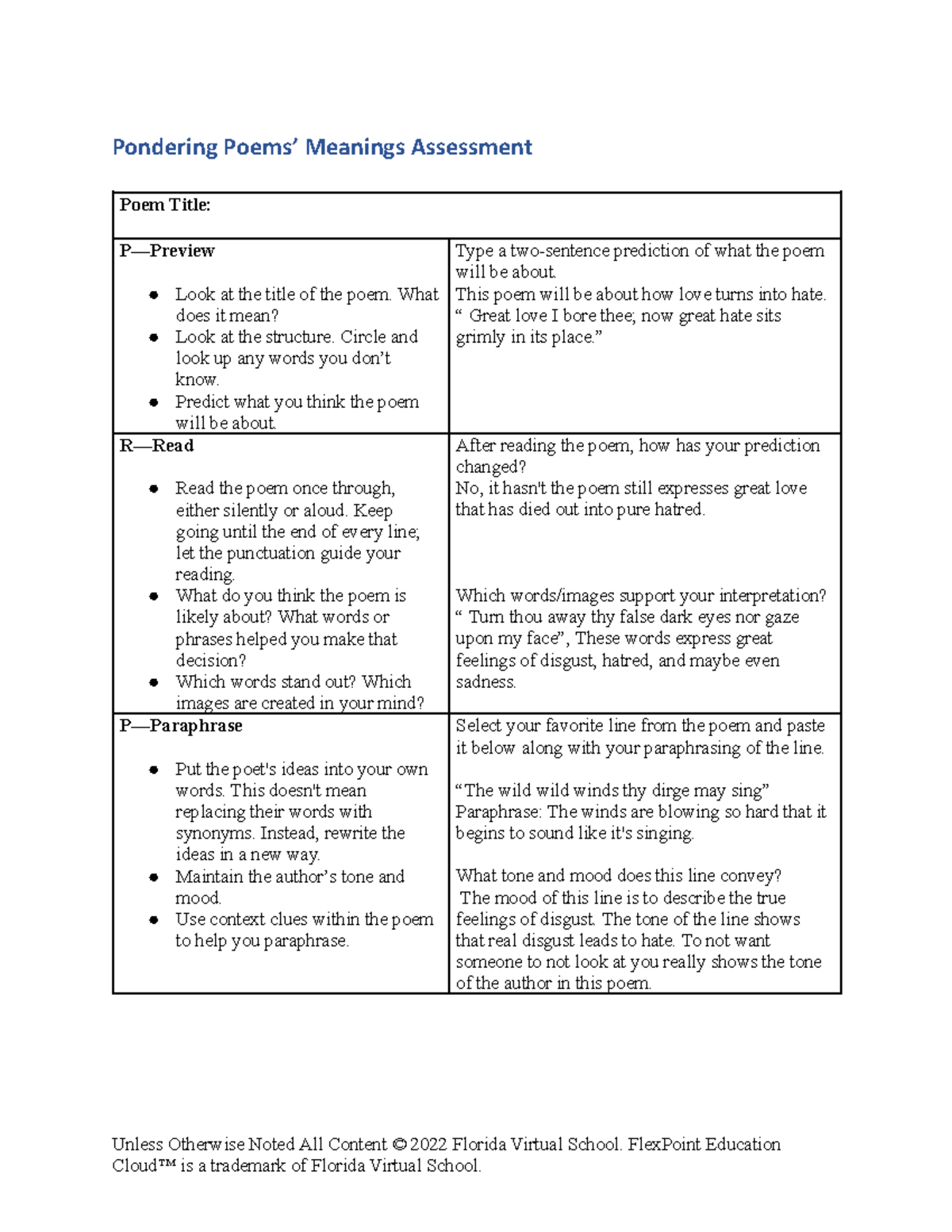 Copy of 1.03 Pondering Poems Meanings Assessment - Pondering Poems ...