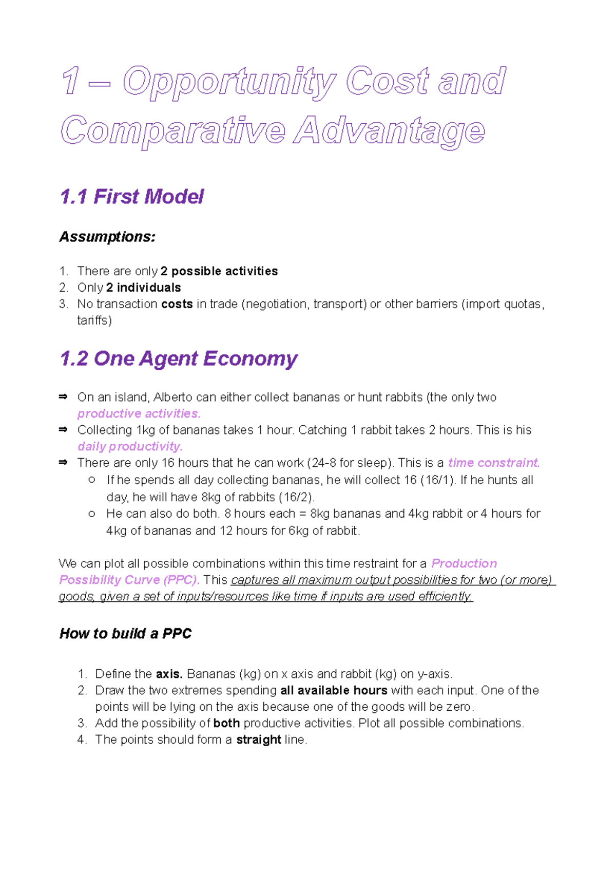 Chapter 1 - 1 – Opportunity Cost and Comparative Advantage 1 First ...