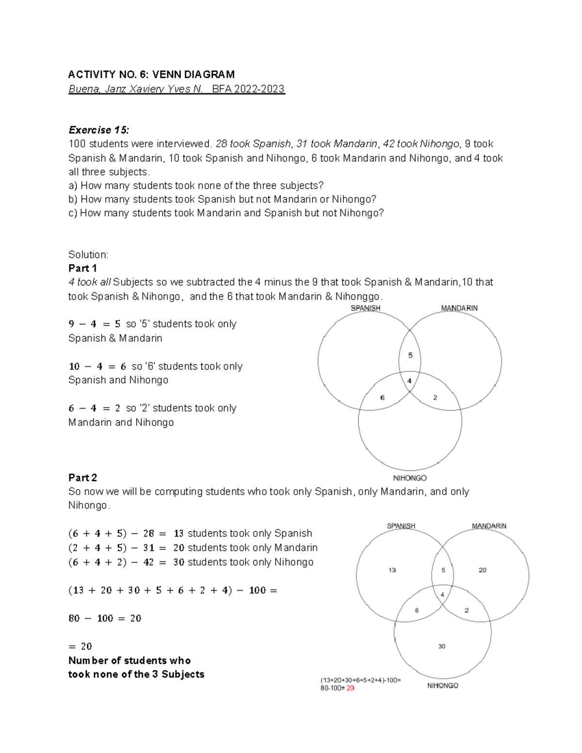Activity NO. 6 VENN Diagram - ACTIVITY NO. 6: VENN DIAGRAM Buena, Janz ...