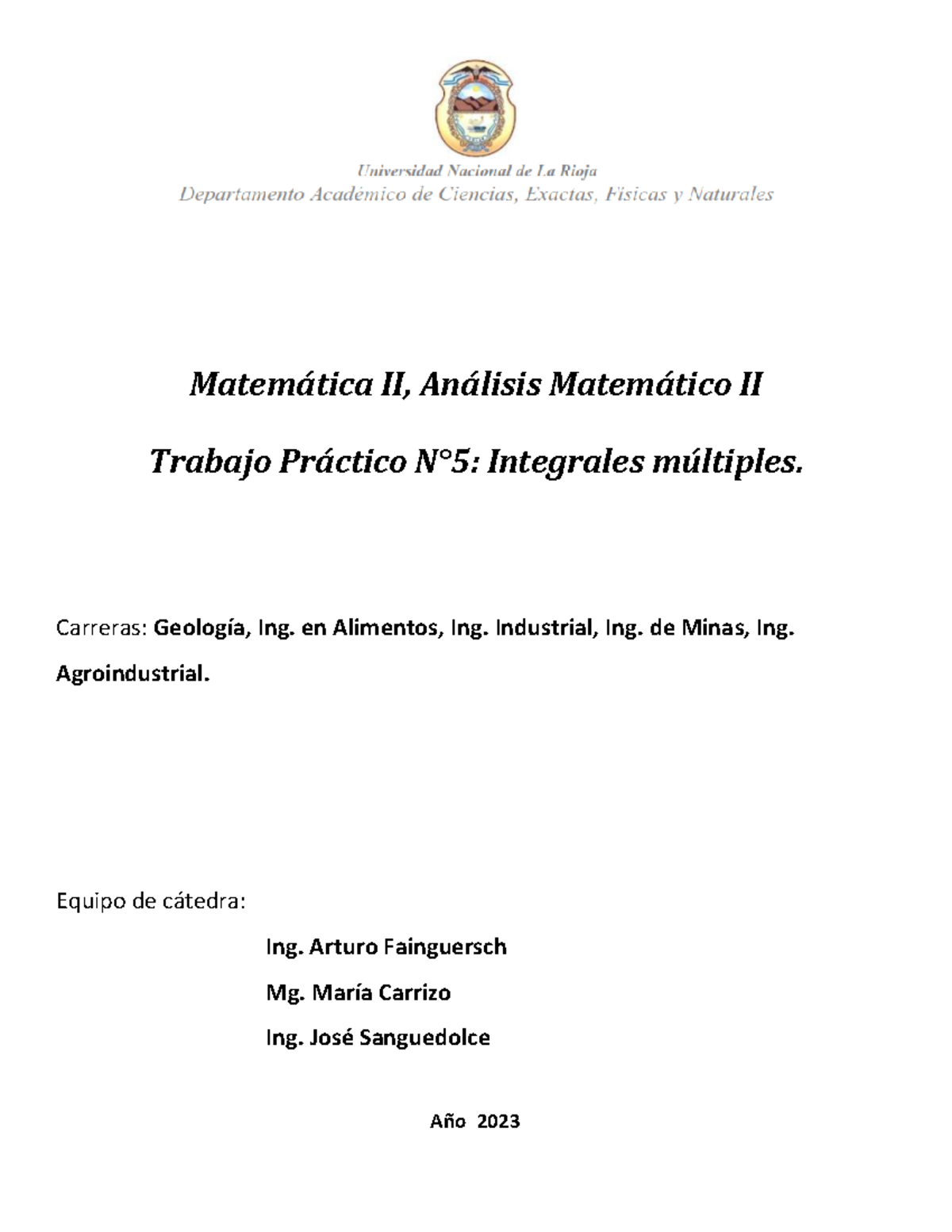 23 Analisis 2 TP5 Integrales múltiples - Matemática II, Análisis Matemático II Trabajo Práctico ...