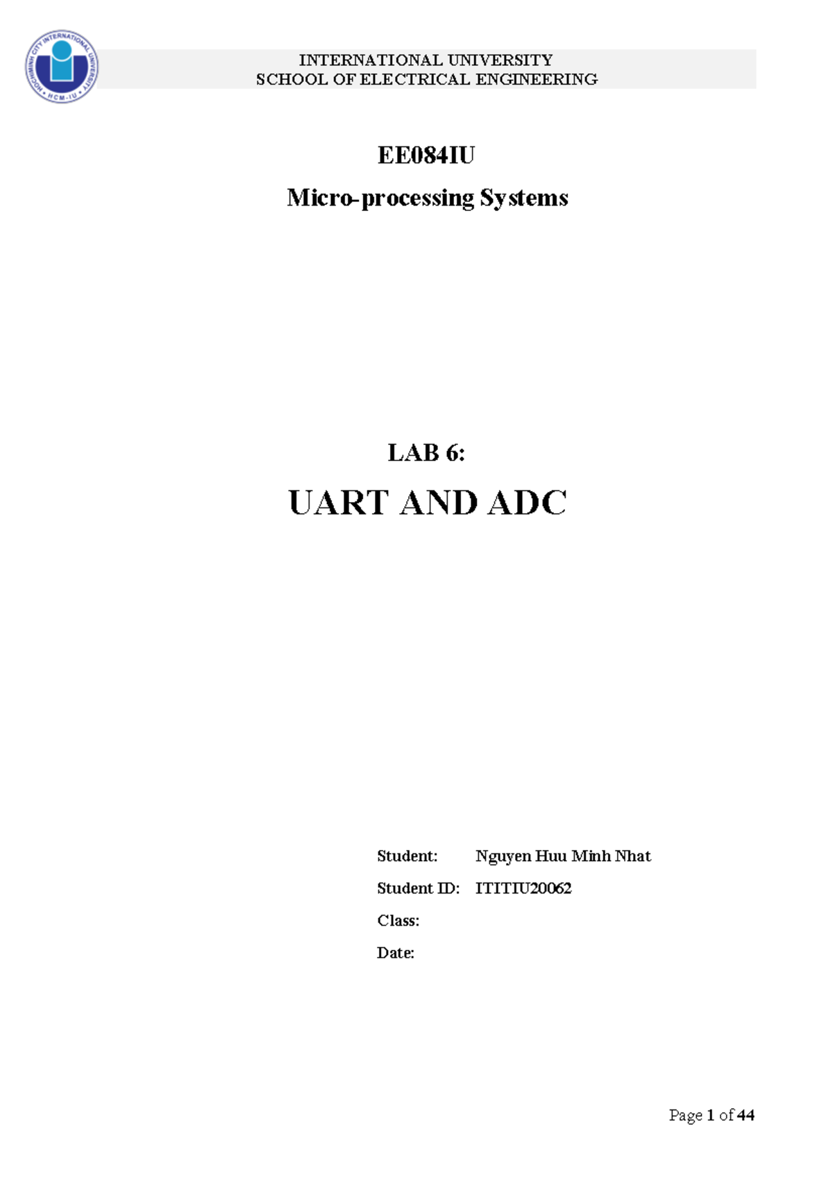 Lab6 Ititiu 2006 2 - lab - SCHOOL OF ELECTRICAL ENGINEERING EE084IU ...