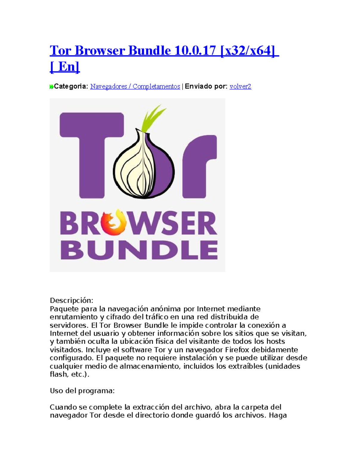 Tor Browser Bundle 10.0.17 [x32x64] [ En] - Tor Browser Bundle 10.0 [x32/x64] [ En] Categoria ...
