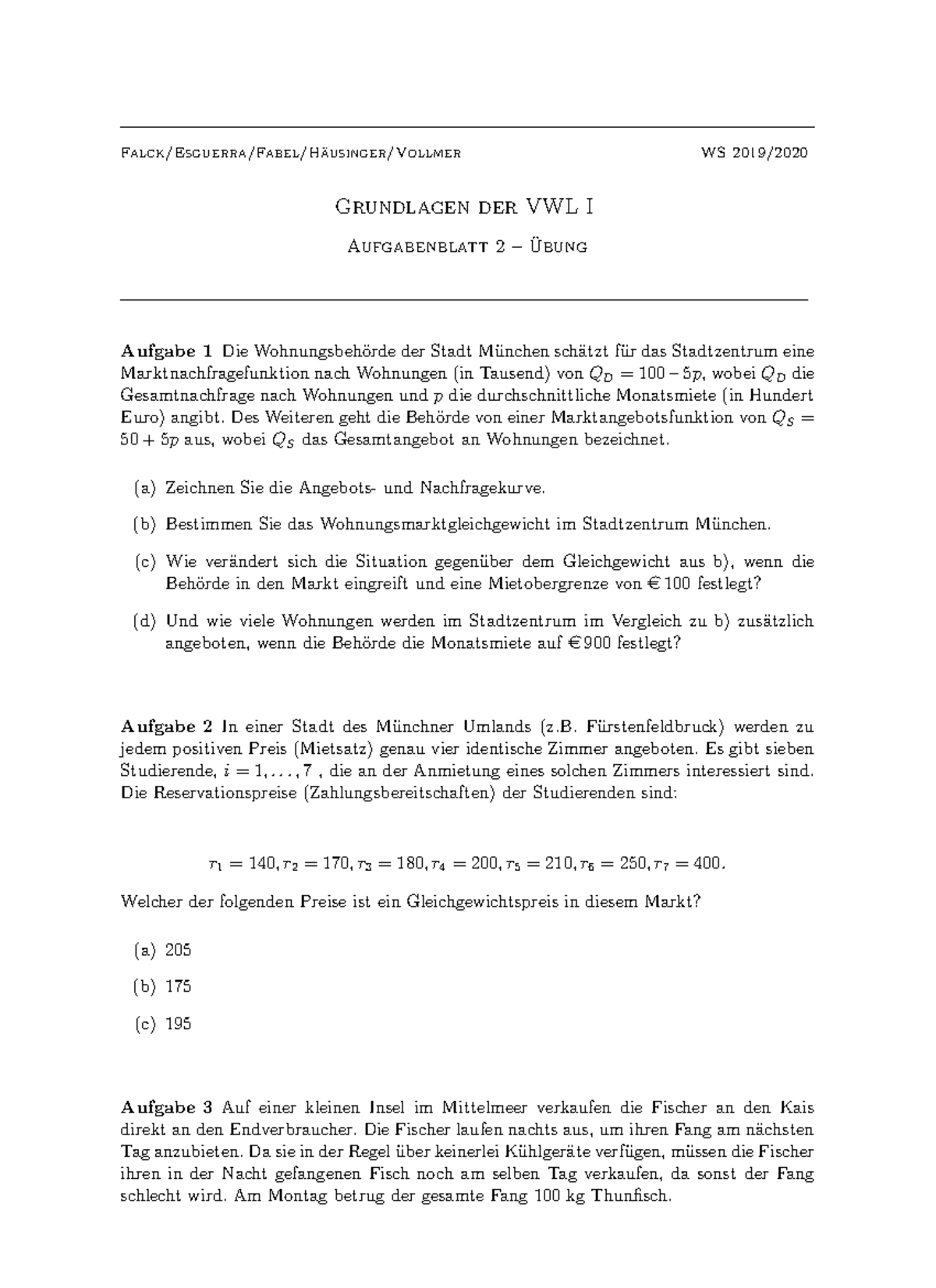 VWL 1 Übung #2 Einfaches Marktmodell - Grundlagen der VWL 1 - mit ...