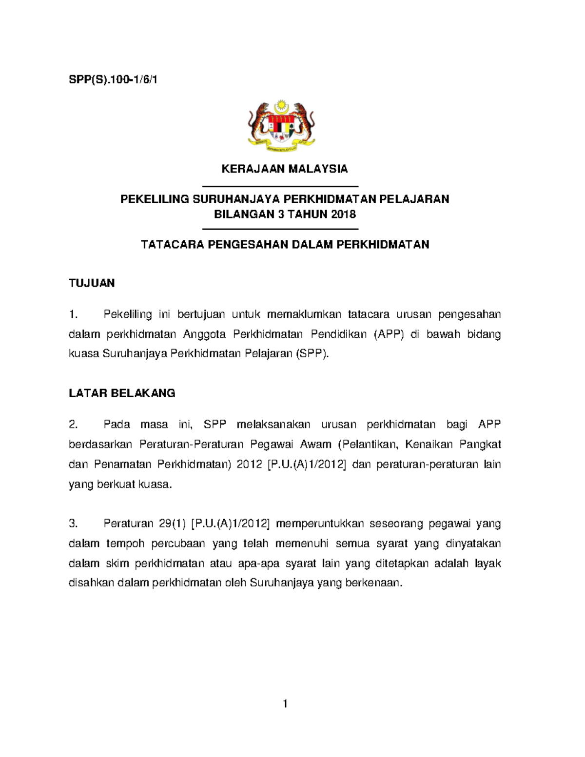 Lampiran C4.1.5-Pekeliling SPP Bil 3 Tahun 2018 - SPP(S).100-1/6/ KERAJAAN MALAYSIA PEKELILING ...