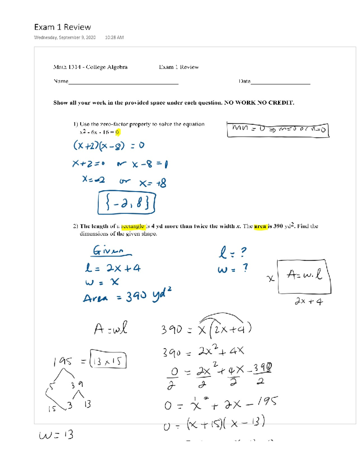Exam+1+Review+Worked - MATH 1113 - Studocu