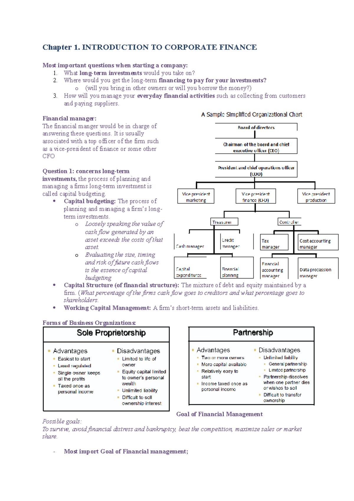 Summary - every chapter you need to know for cf, formulas and ...