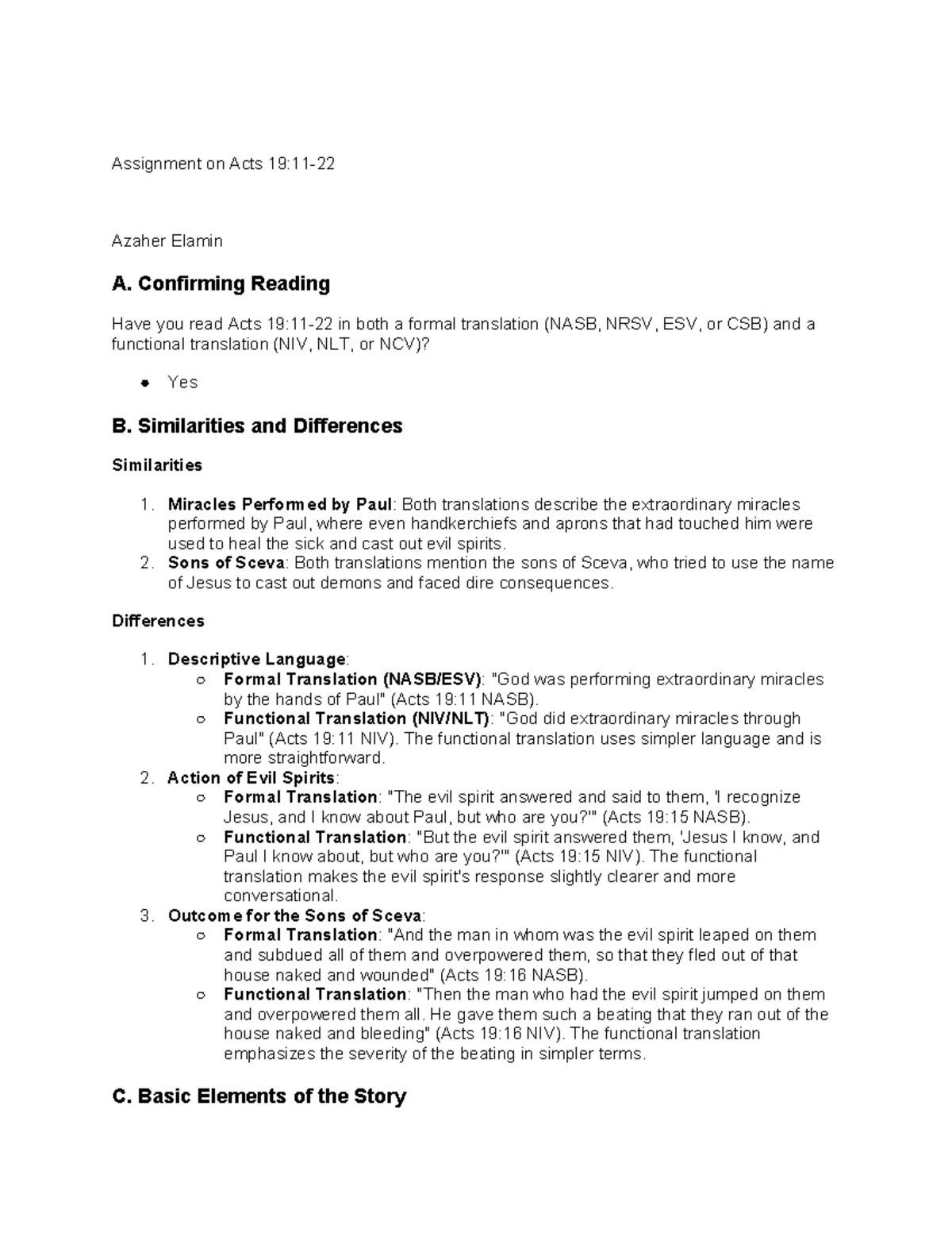 Assignment on Acts 19 11-22 - Assignment on Acts 19:11- Azaher Elamin A. Confirming Reading Have ...