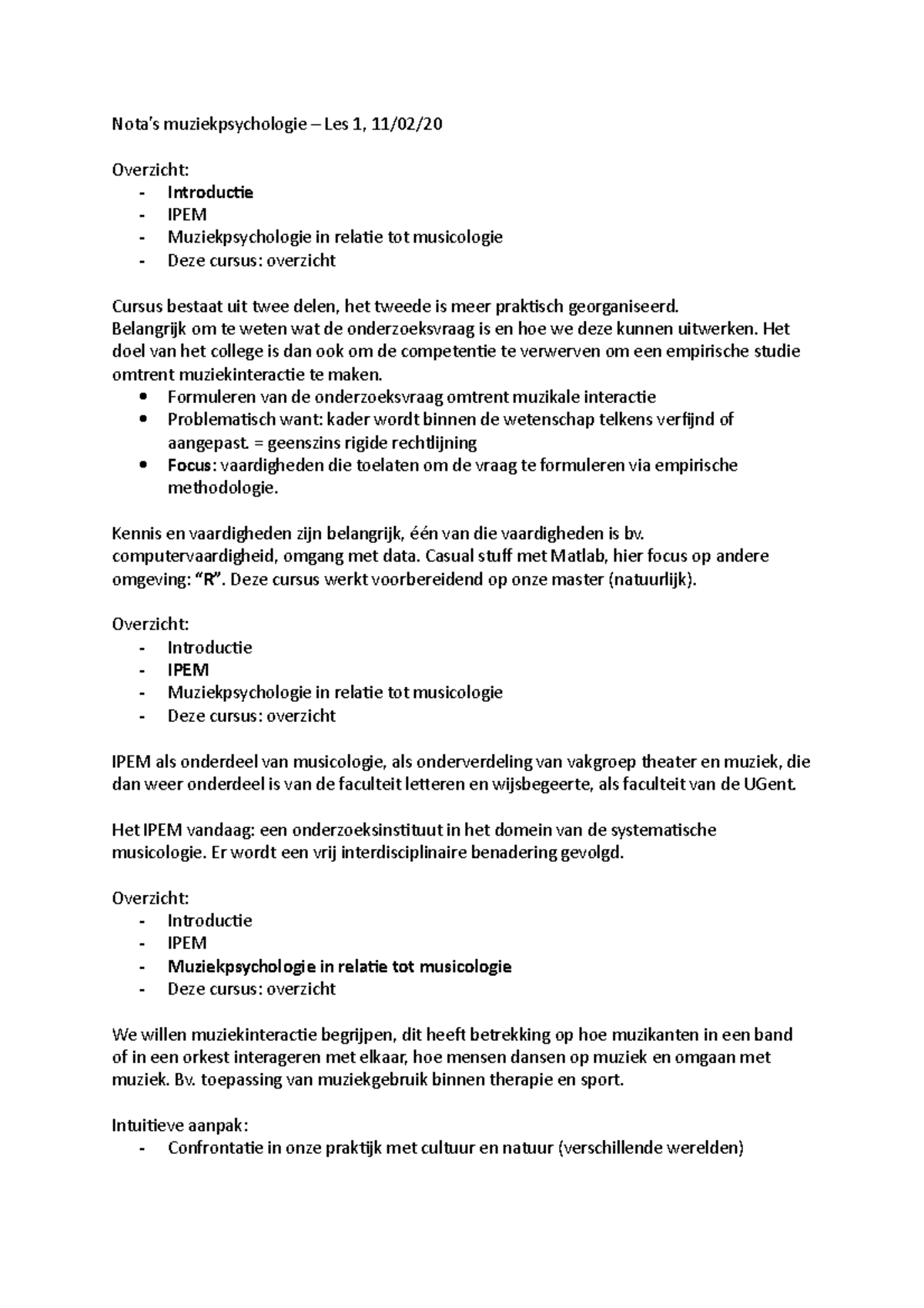 Muziekpsychologie Les1 - introductie - Nota’s muziekpsychologie – Les 1 ...