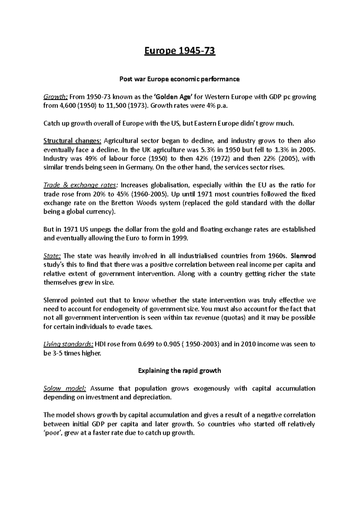 Europe 1945-1973 - Topic 8 handout 1 notes - Europe 1945- Post war ...