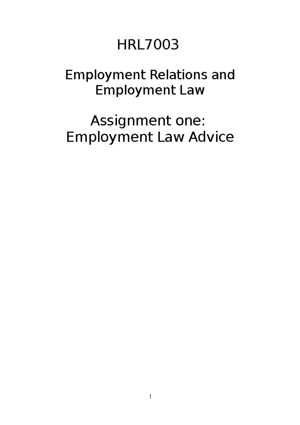 LJ2110 - HR Assignment - HRL Employment Relations and Employment Law Assignment one: Employment ...