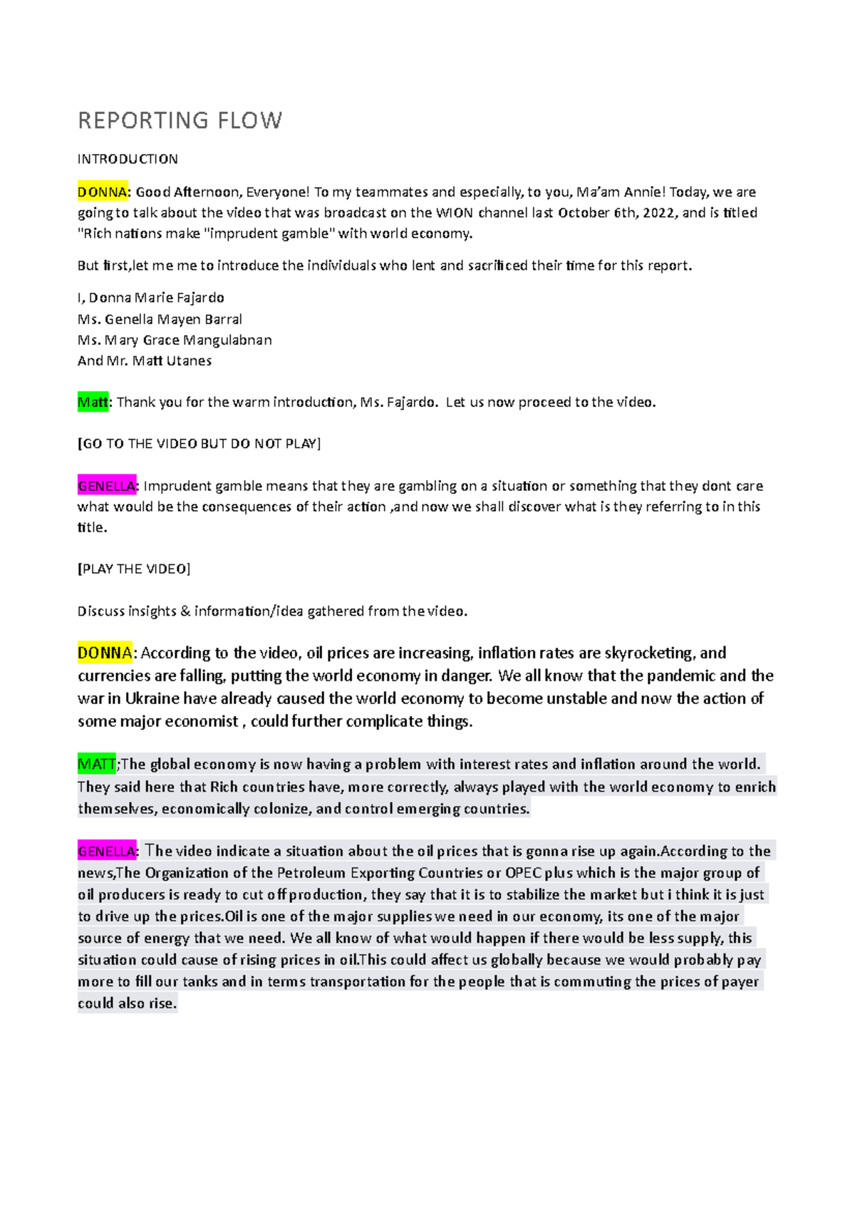 Reporting-FLOW - Need some information about the activity - REPORTING ...