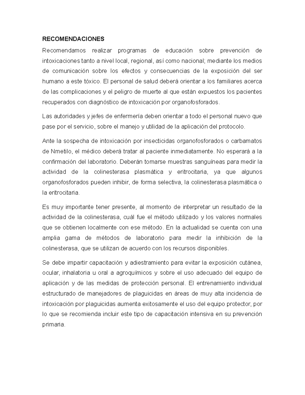 Recomendaciones - es un trabajo de ayuda y complementación ...