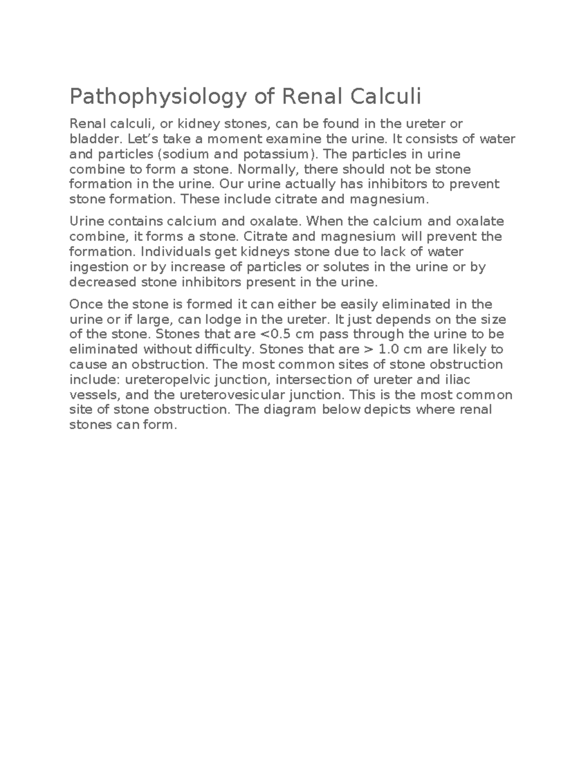 Adv patho notes - Pathophysiology of Renal Calculi Renal calculi, or ...