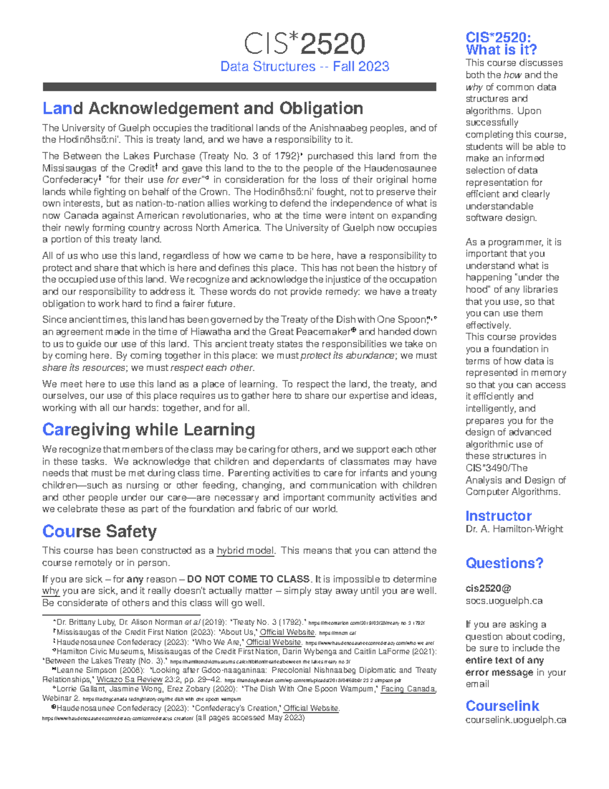 CIS2520-F23-Outline - Course outline - CIS* 2520 Data Structures - Fall 2023 ..... Land - Studocu