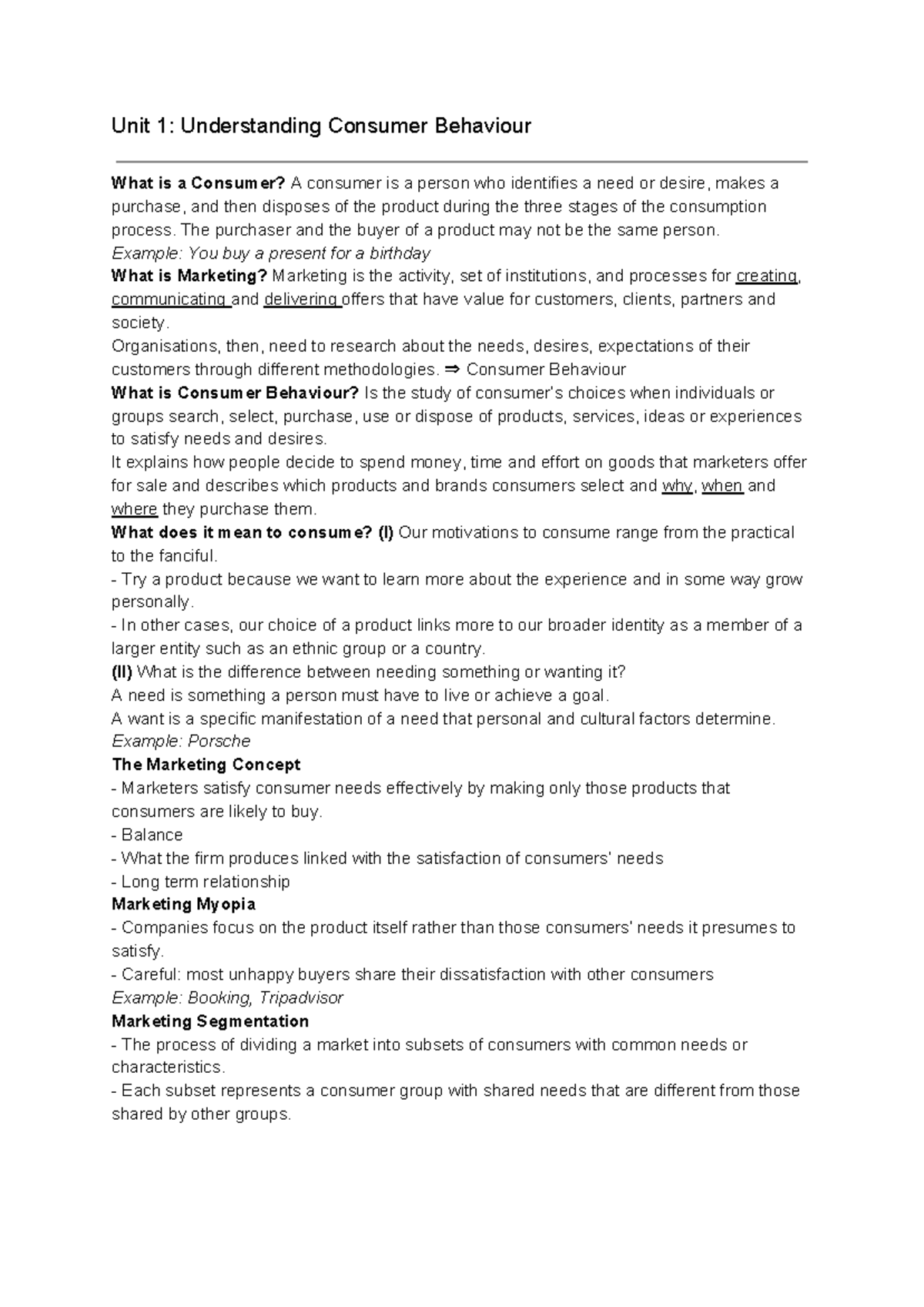 Consumer behaviour - Apuntes 1-10 - Unit 1: Understanding Consumer ...