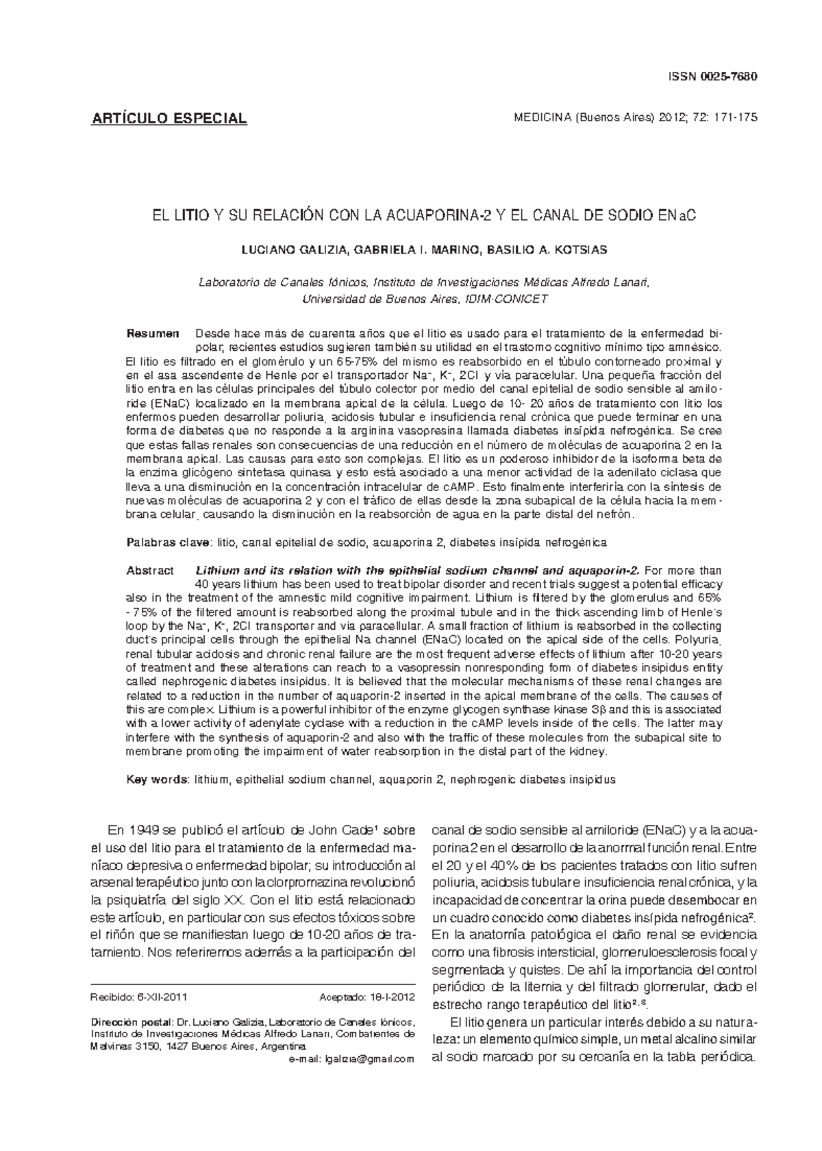 Lectura 1B - FGGG - EL LITIO Y SU ACCIÓN SOBRE EL RIÑÓN 171 ARTÍCULO ...