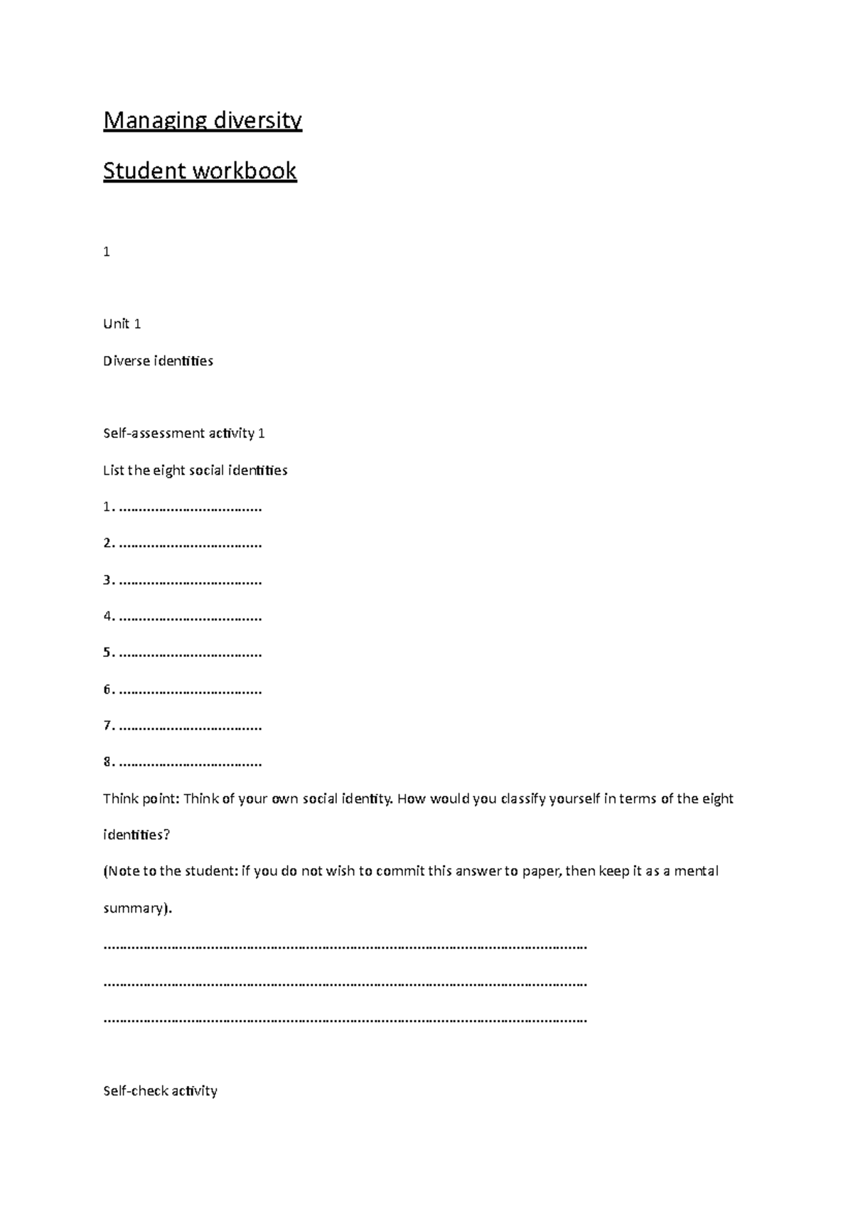 Guide 16 Managing diversity - Managing diversity Student workbook 1 ...