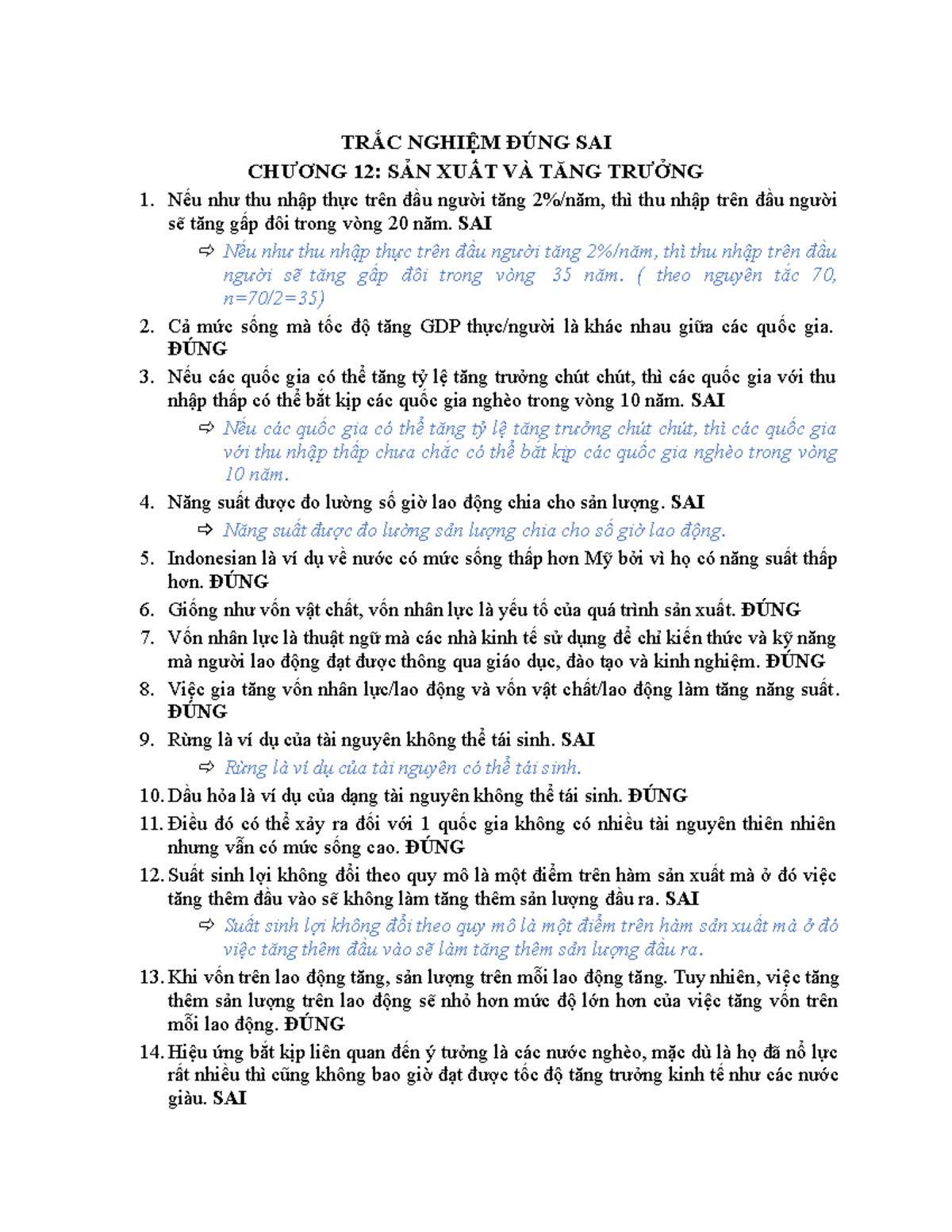 BT KTVM CÔ Trang CHƯƠNG 12+13 - TRẮC NGHIỆM ĐÚNG SAI CHƯƠNG 12: SẢN ...