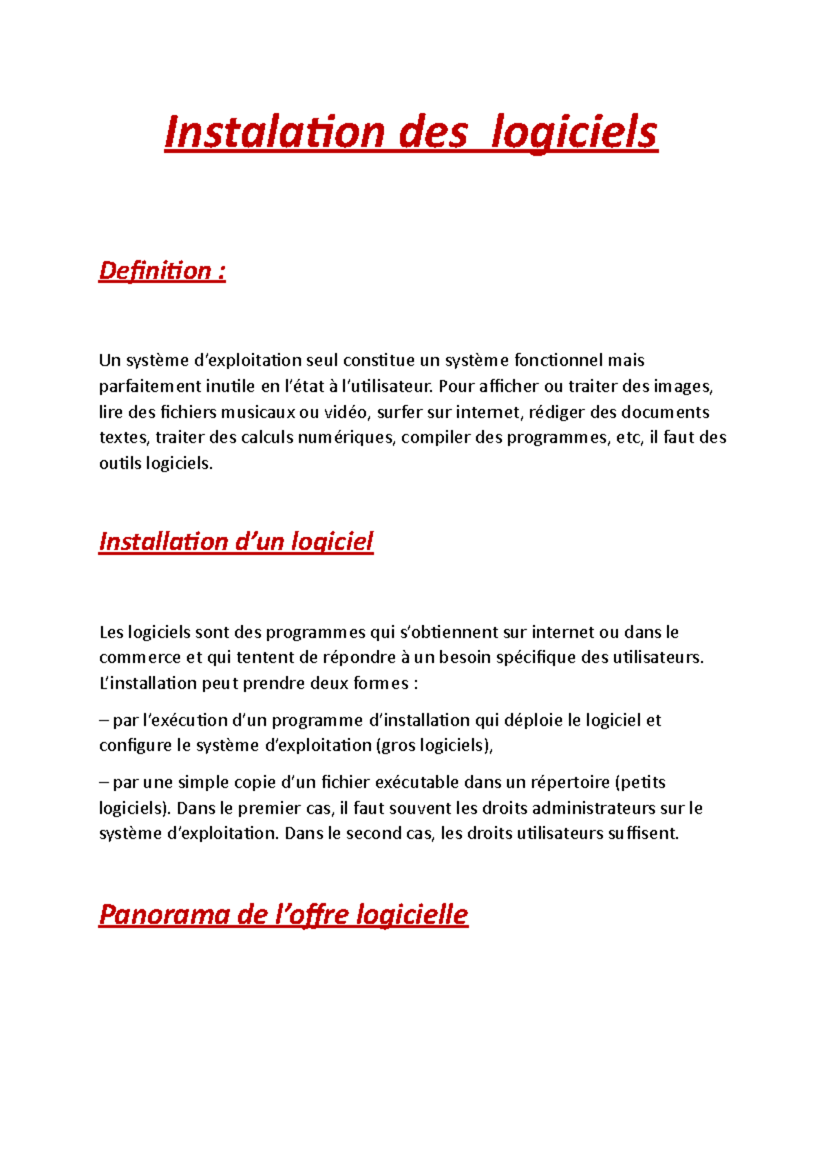 Instalation des logiciels - Instalation des logiciels Definition : Un ...