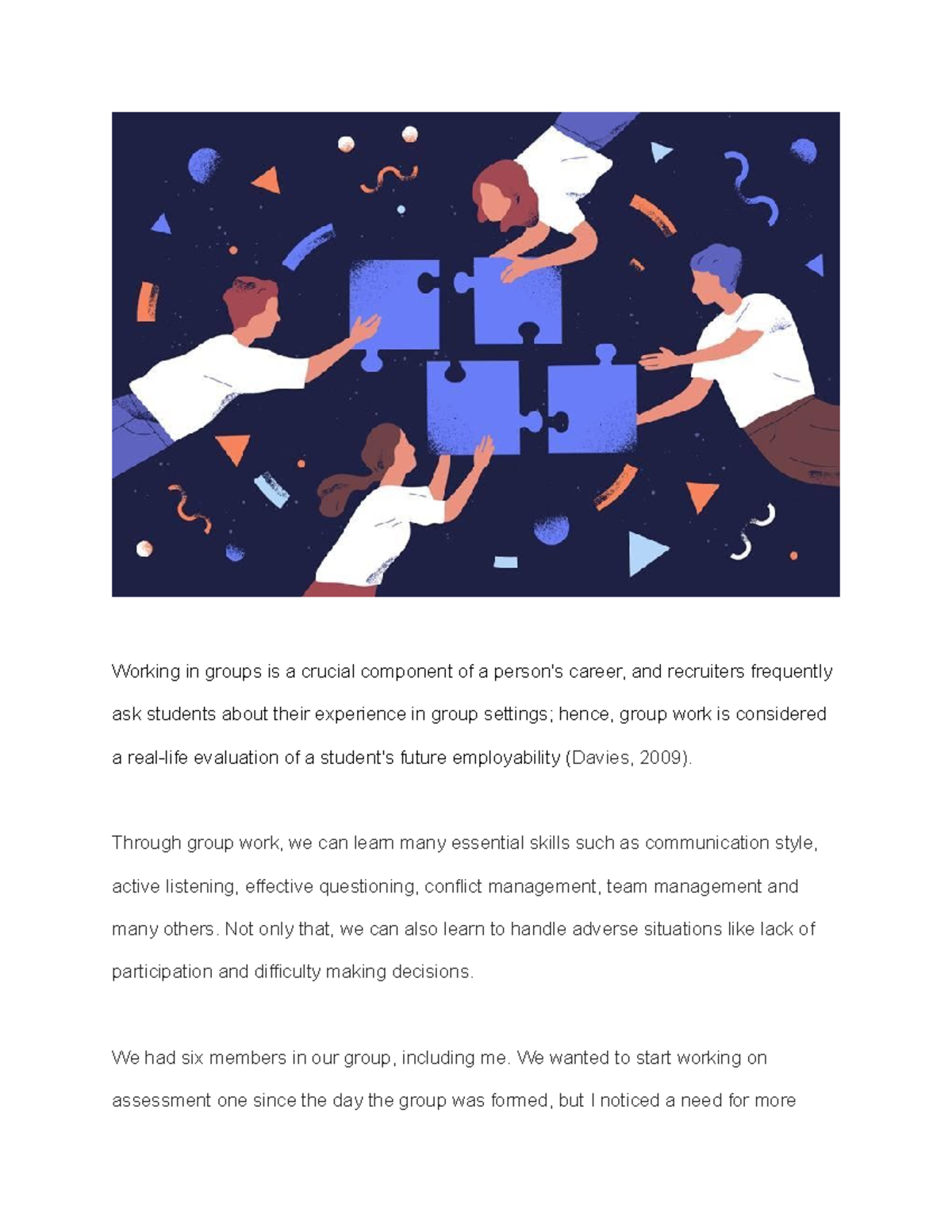 Self reflection mgmt 2018 - Working in groups is a crucial component of ...