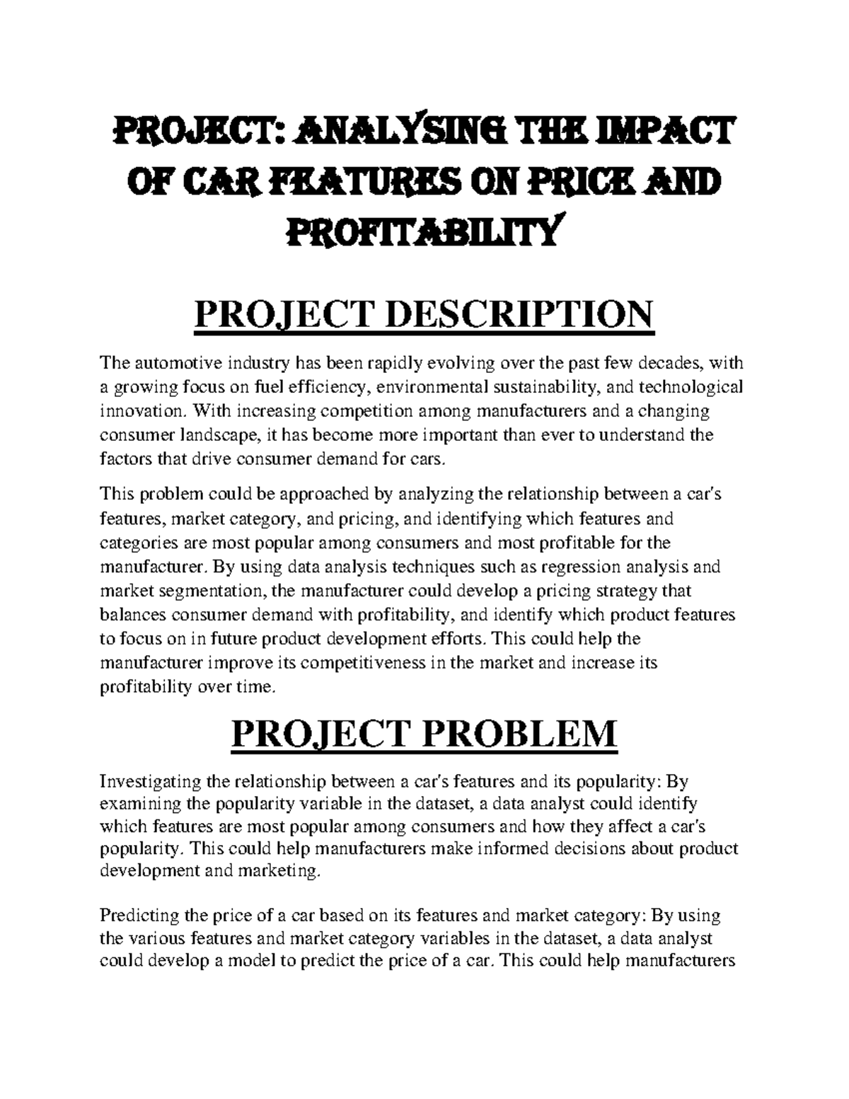 Impact of Car Features - Important Project and details. - Project ...