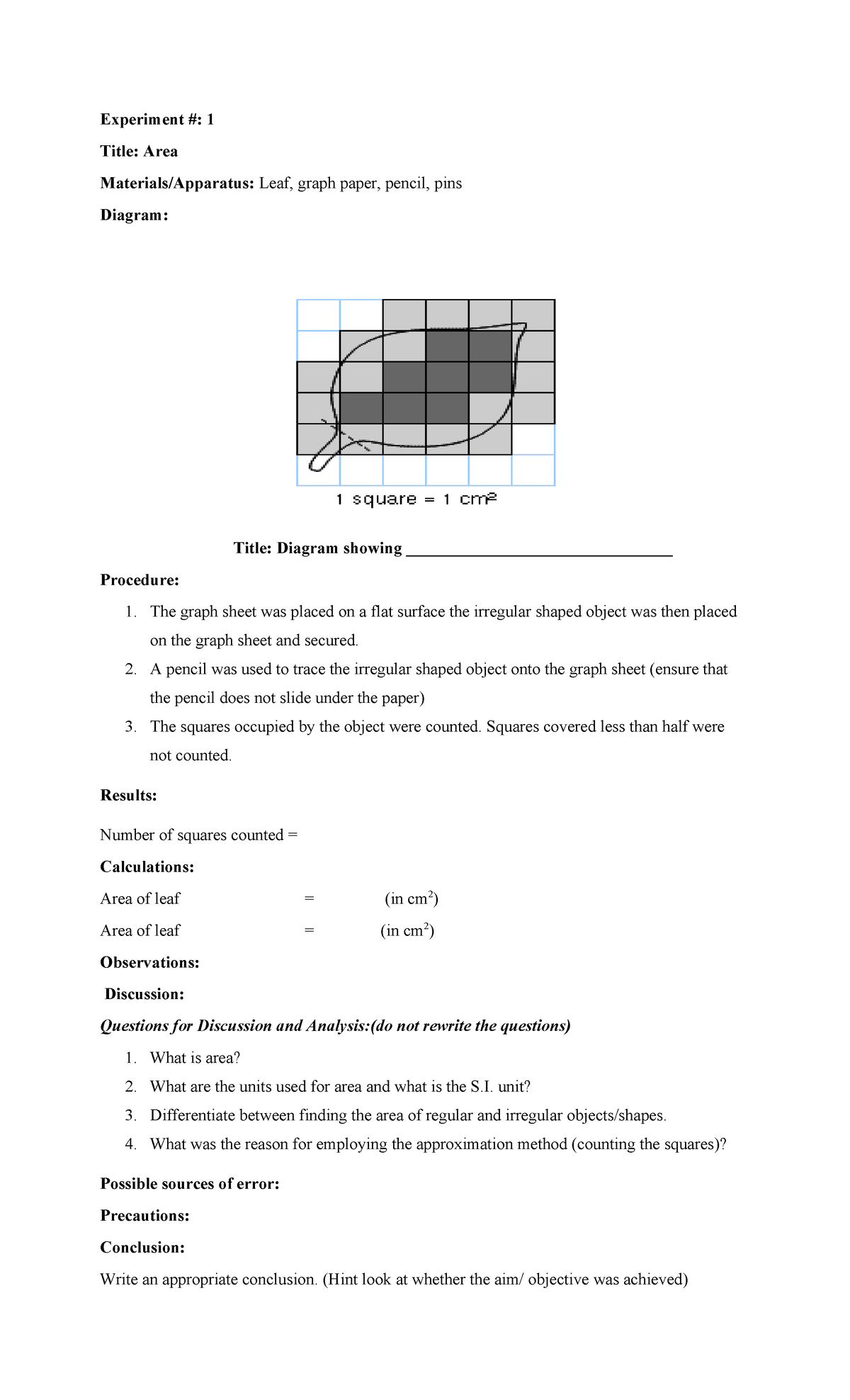 Intro to SPM physics - Experiment #: 1 Title: Area Materials/Apparatus ...