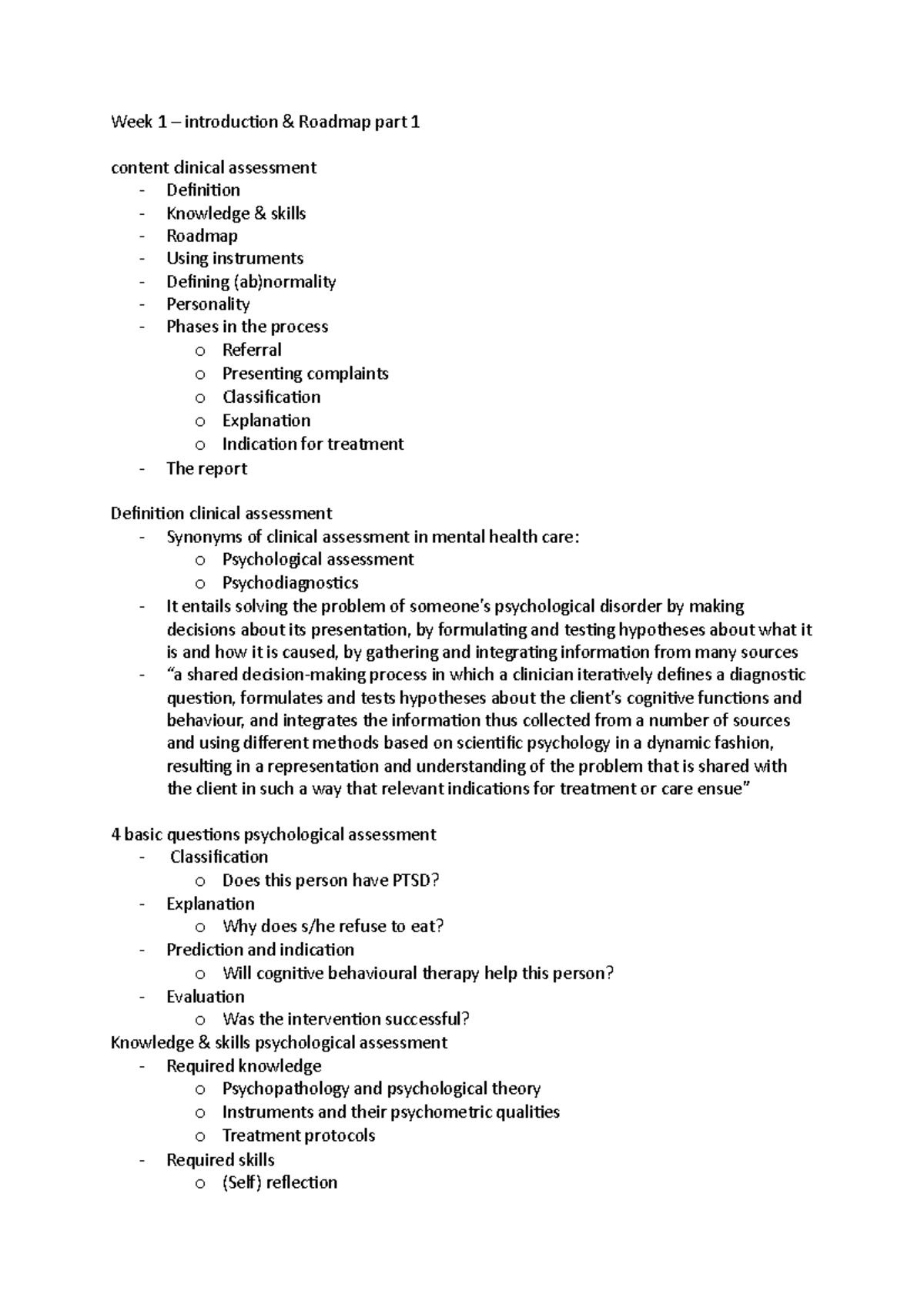 Week 1 - Week 1 – introduction & Roadmap part 1 content clinical ...