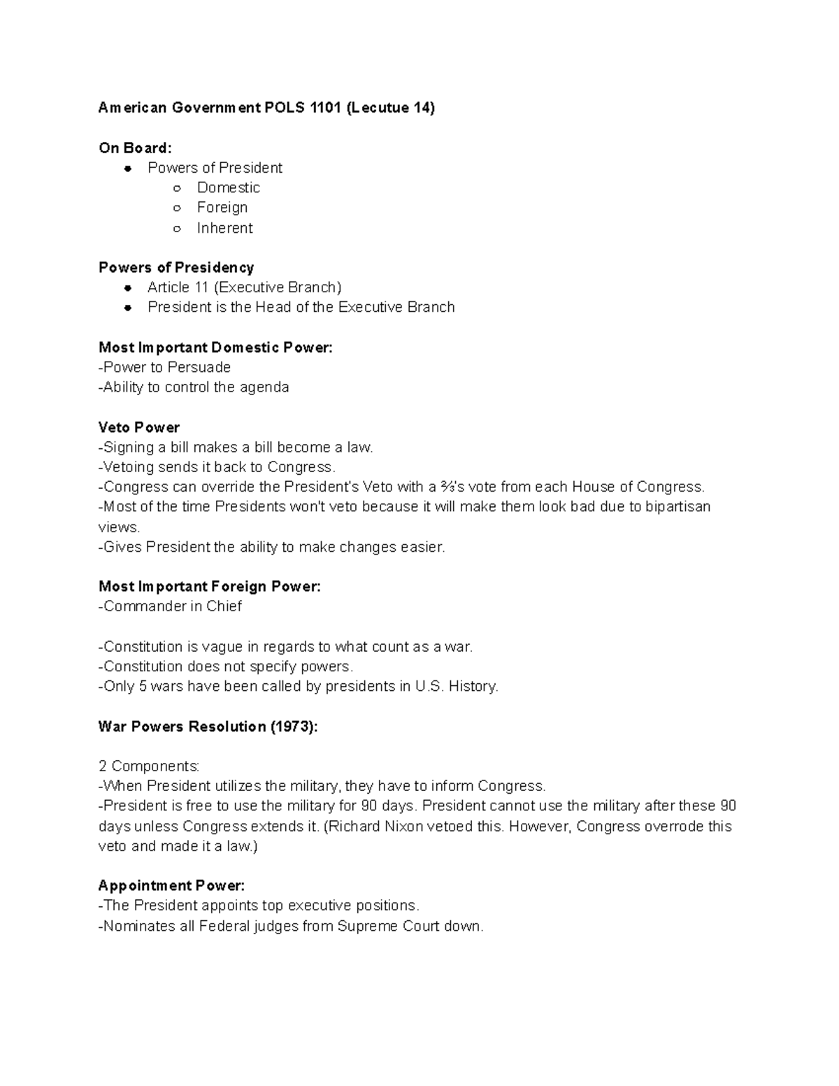 American Government Nov. 1st - American Government POLS 1101 (Lecutue ...