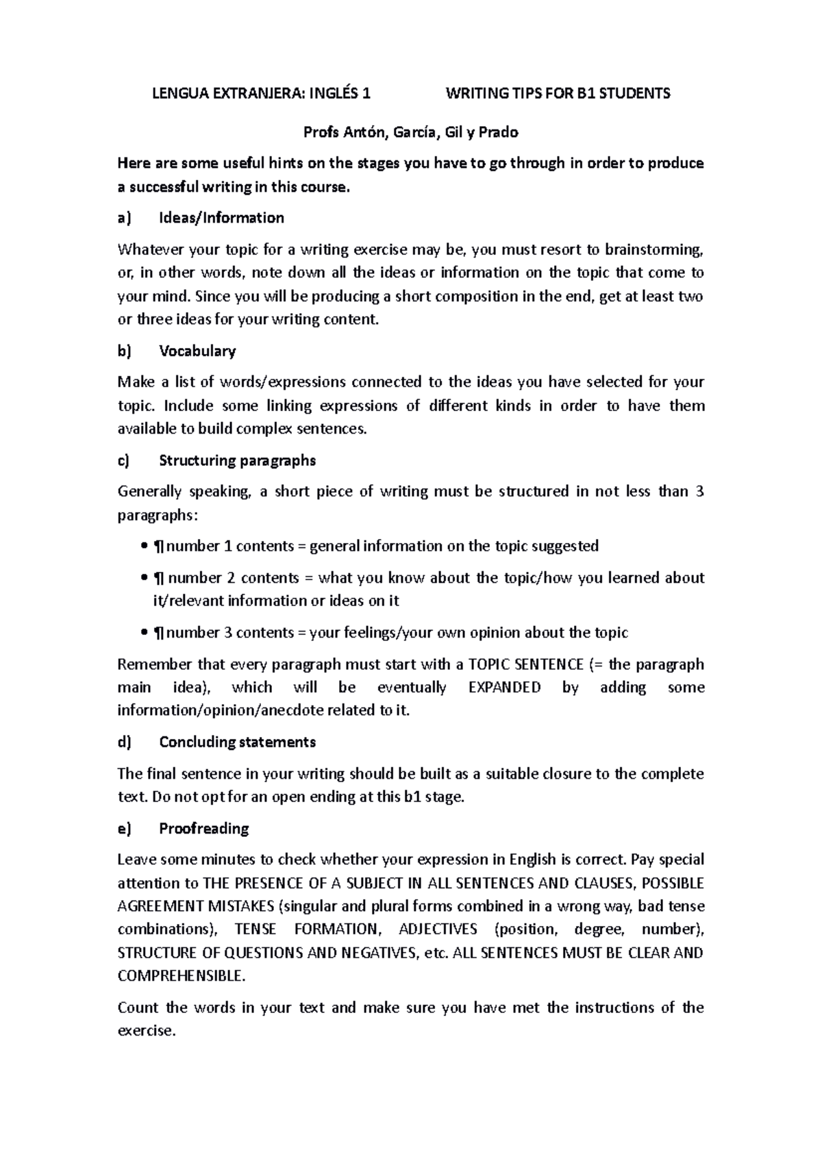 Writing tips 2015 - examen - LENGUA EXTRANJERA: INGLÉS 1 WRITING TIPS ...