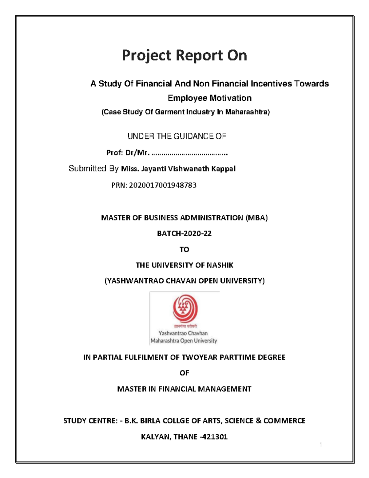 Project Report - Jayanti - Project Report On A Study Of Financial And ...