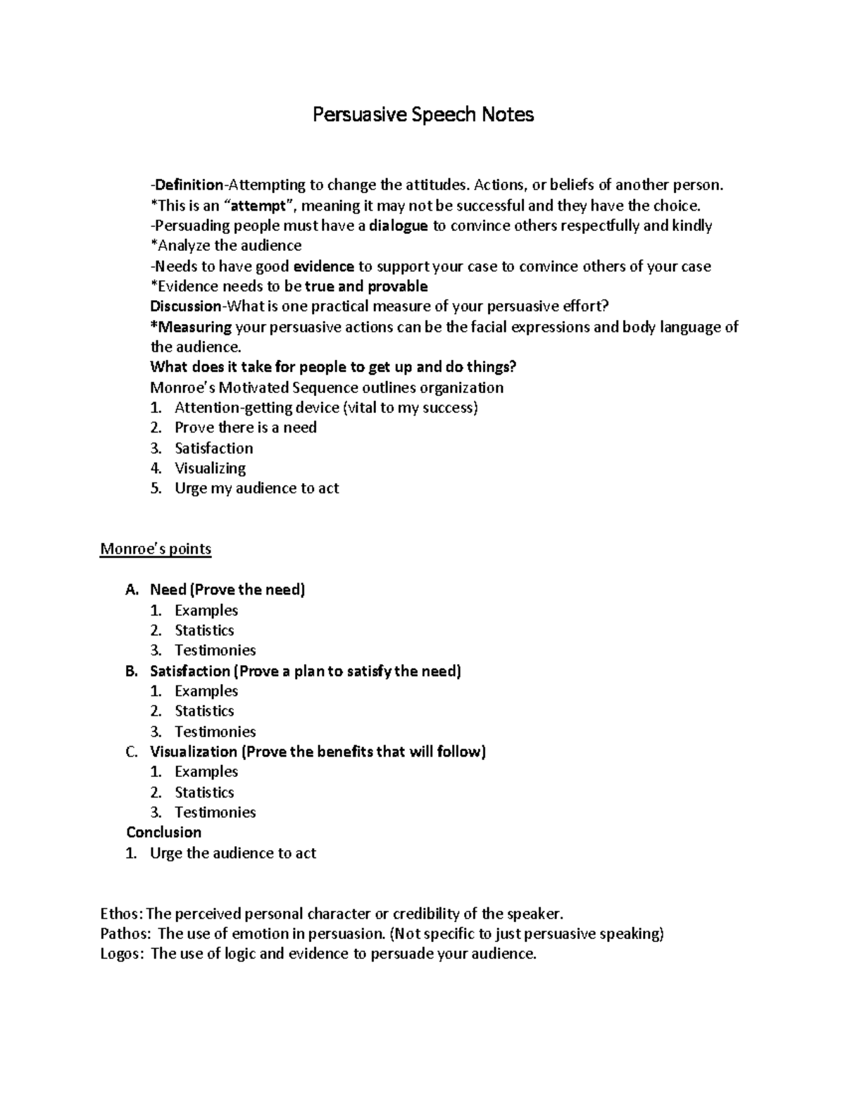 Persuasive Speech Notes - Actions, or beliefs of another person. is an ...