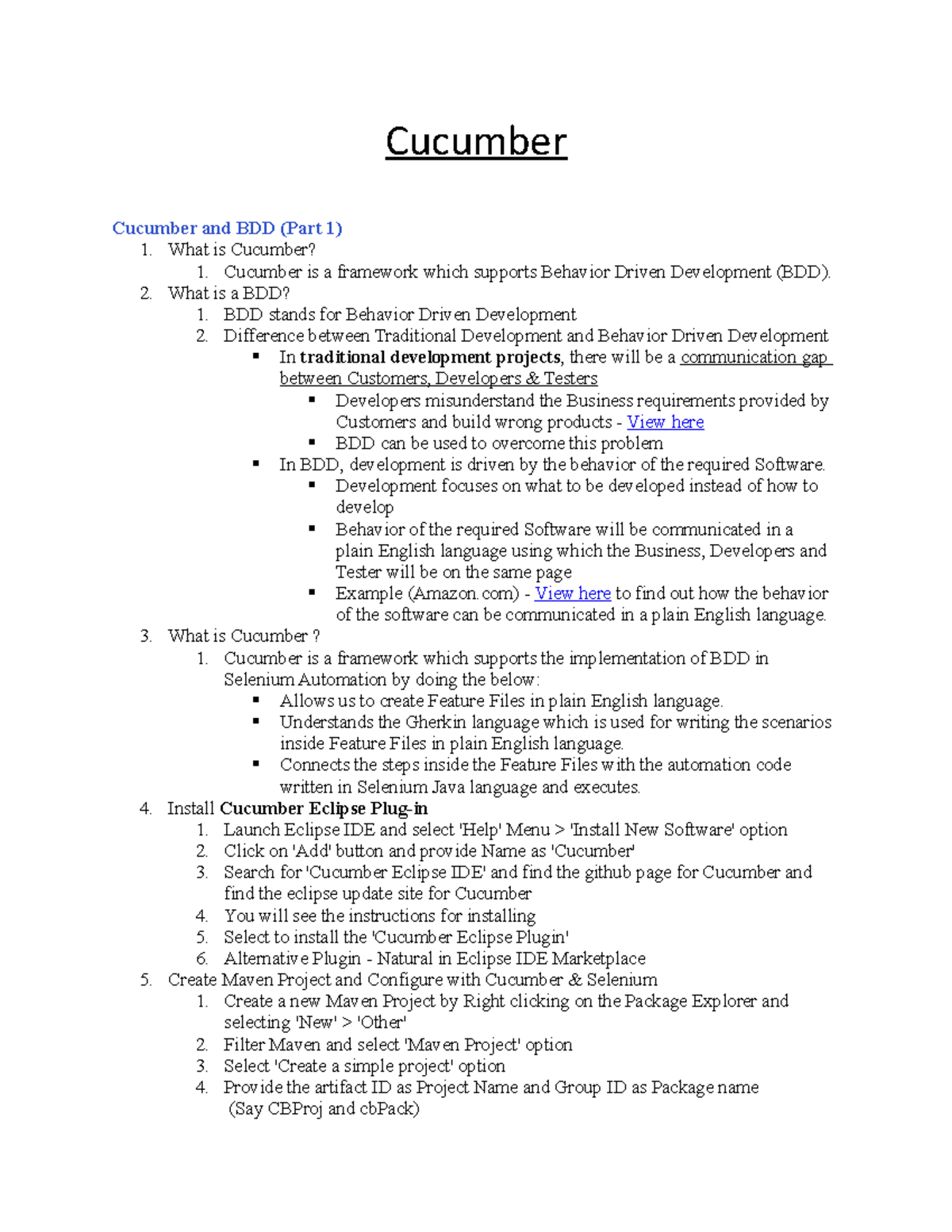 Cucumber - Cucumber Cucumber and BDD (Part 1) 1. What is Cucumber? 1 ...