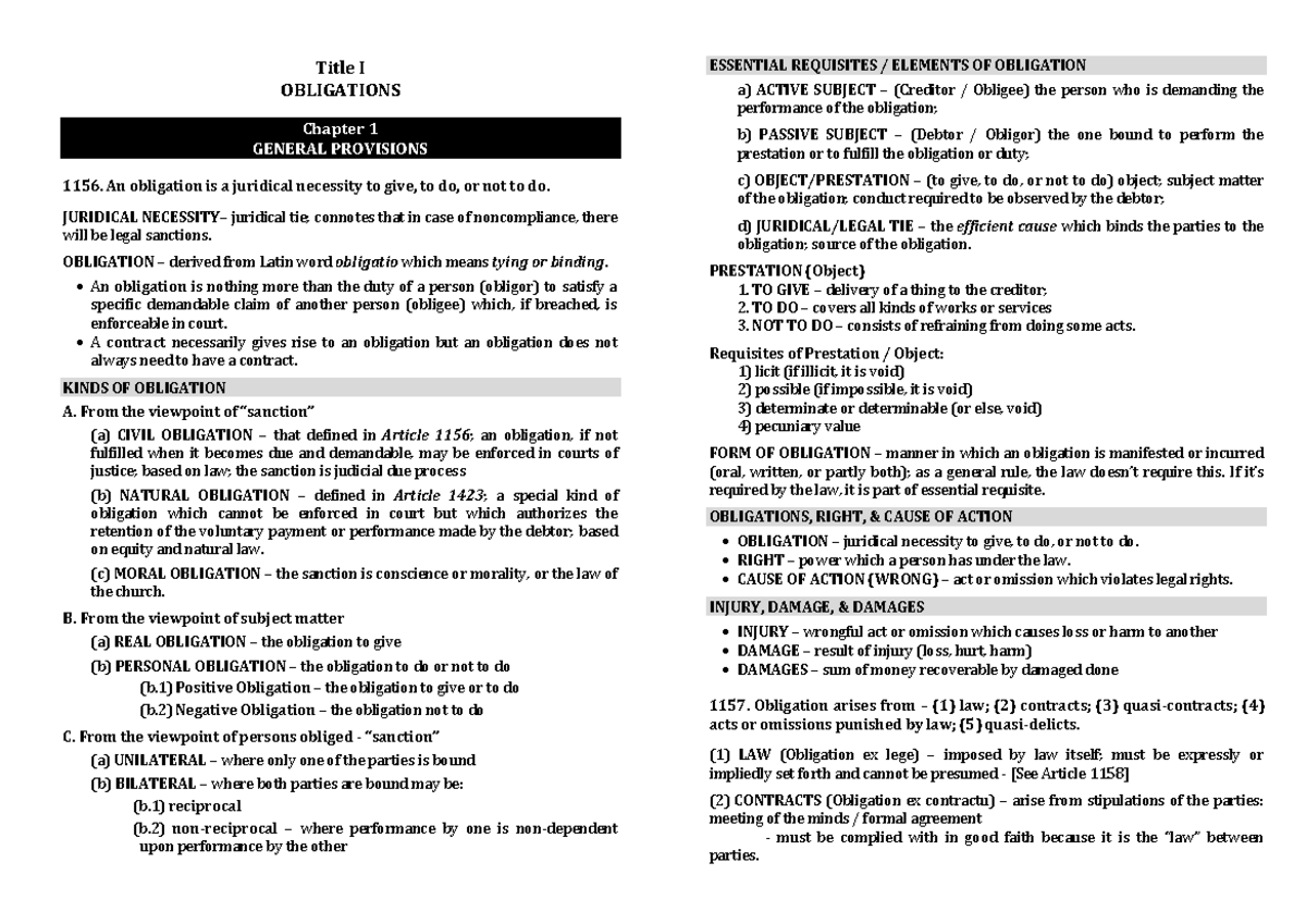Obli Con-Notes-Reviewer - Title I OBLIGATIONS Chapter 1 GENERAL ...