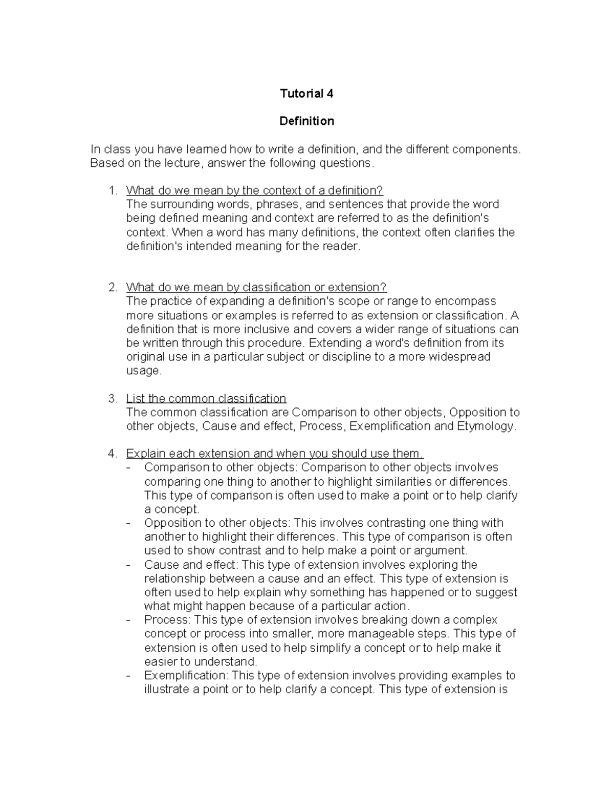 Tutorial 4 - Tutorial 4 Definition In class you have learned how to ...