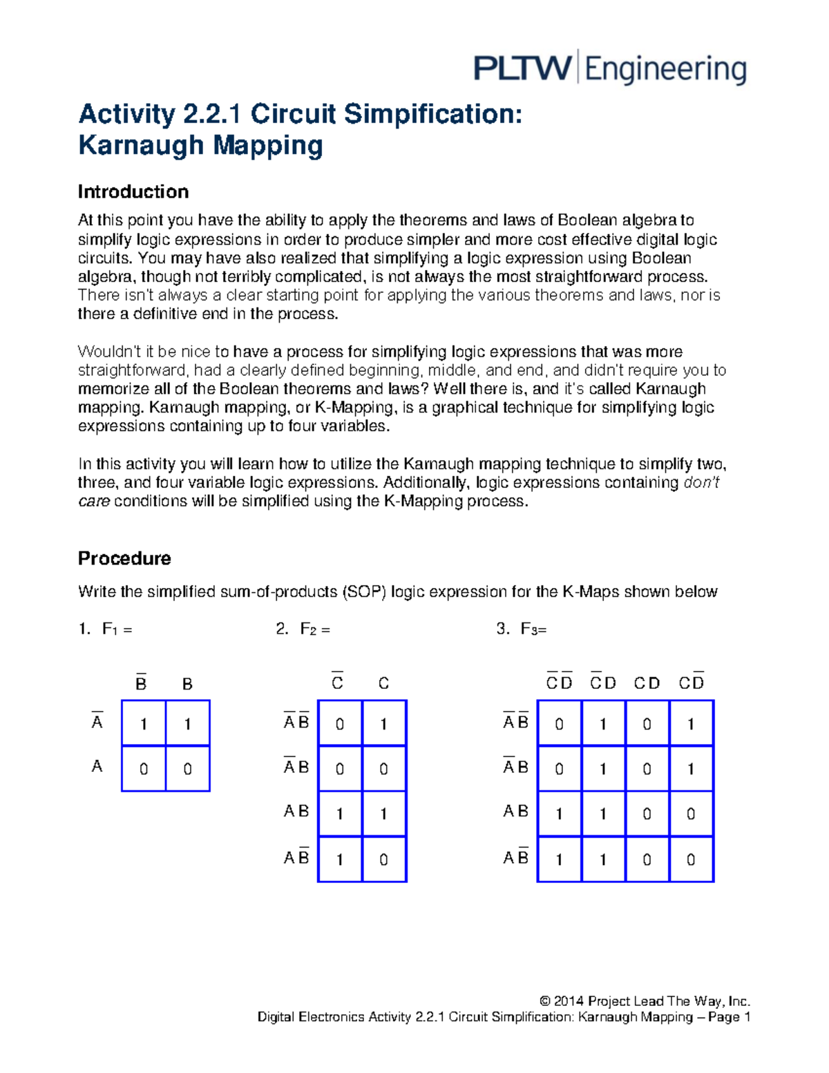 2.2.1.A KMapping Simplification - Activity 2.2 Circuit Simpification ...