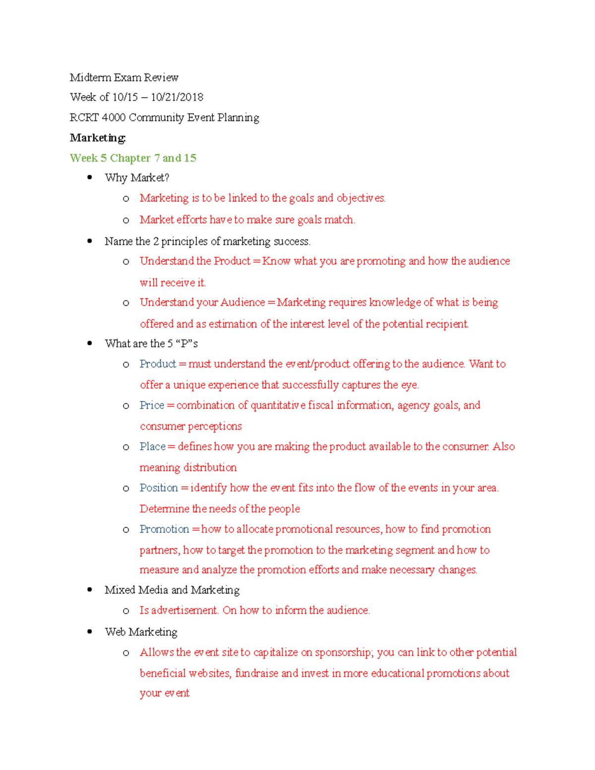 Midterm Exam Review - Midterm Exam Review Week of 10/15 – 10/21/2018 ...