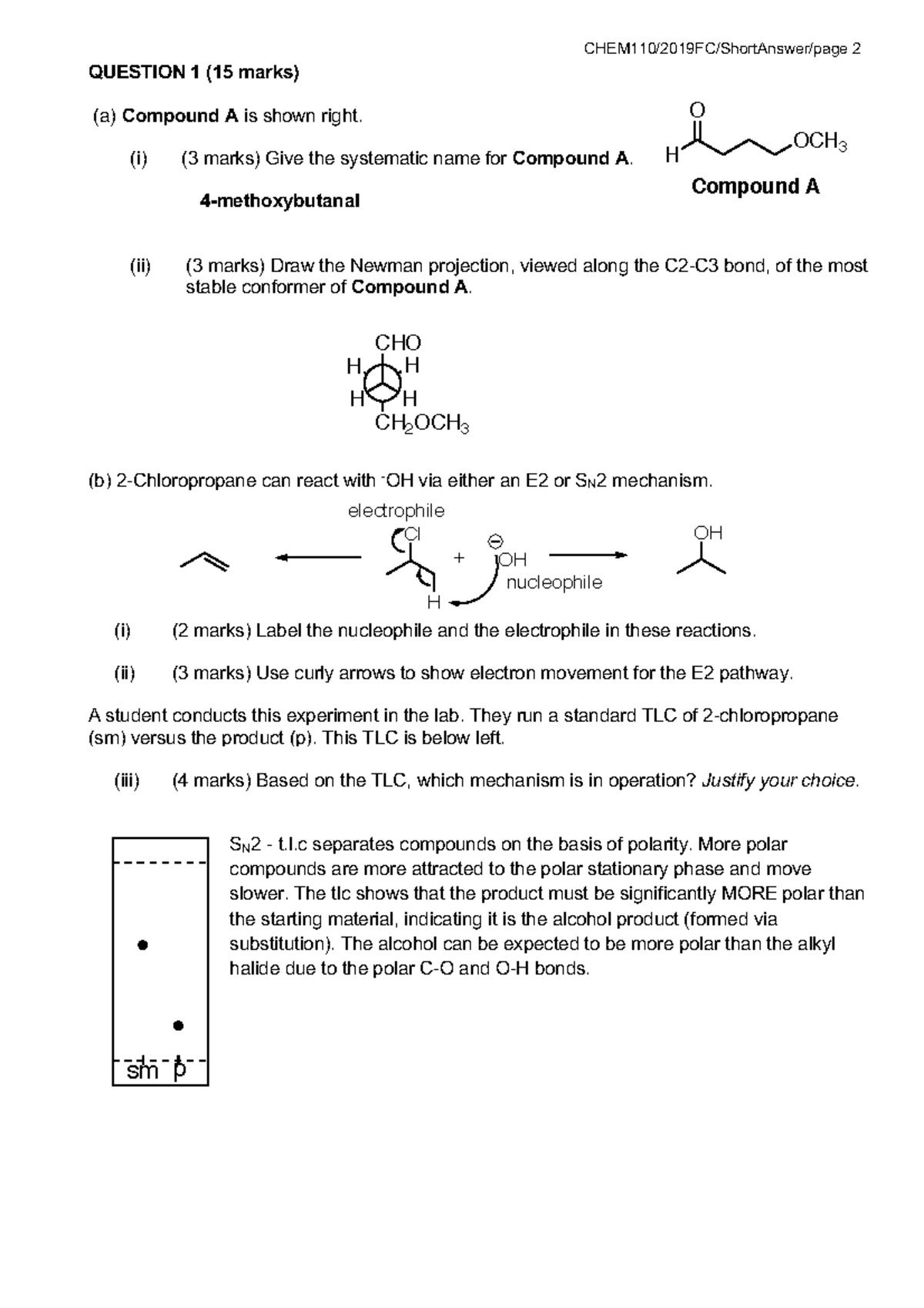 CHEM110 2019 FC T1 Part 2 Answers - QUESTION 1 (15 marks) (a) Compound ...