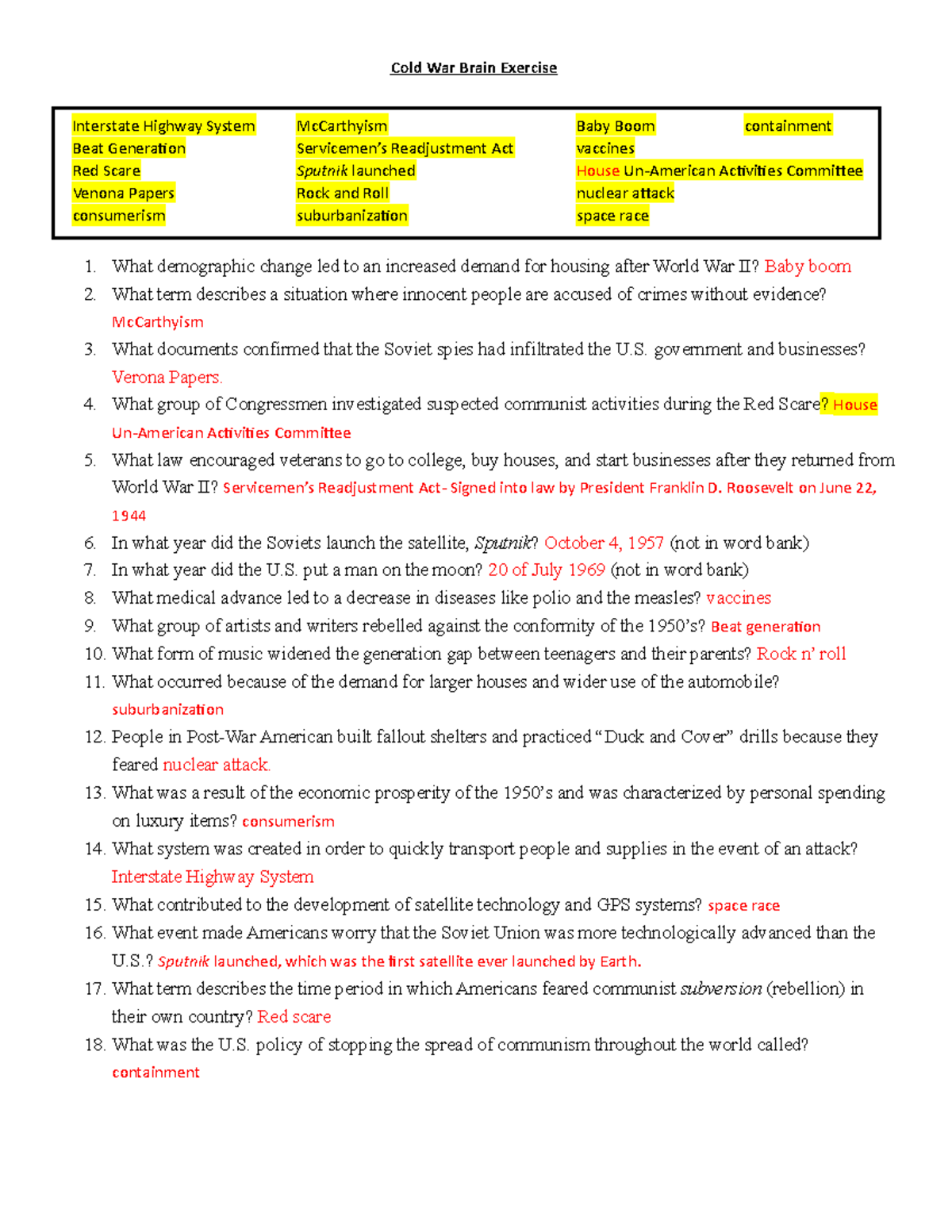 Cold War Test Review 2017 - Cold War Brain Exercise What demographic ...